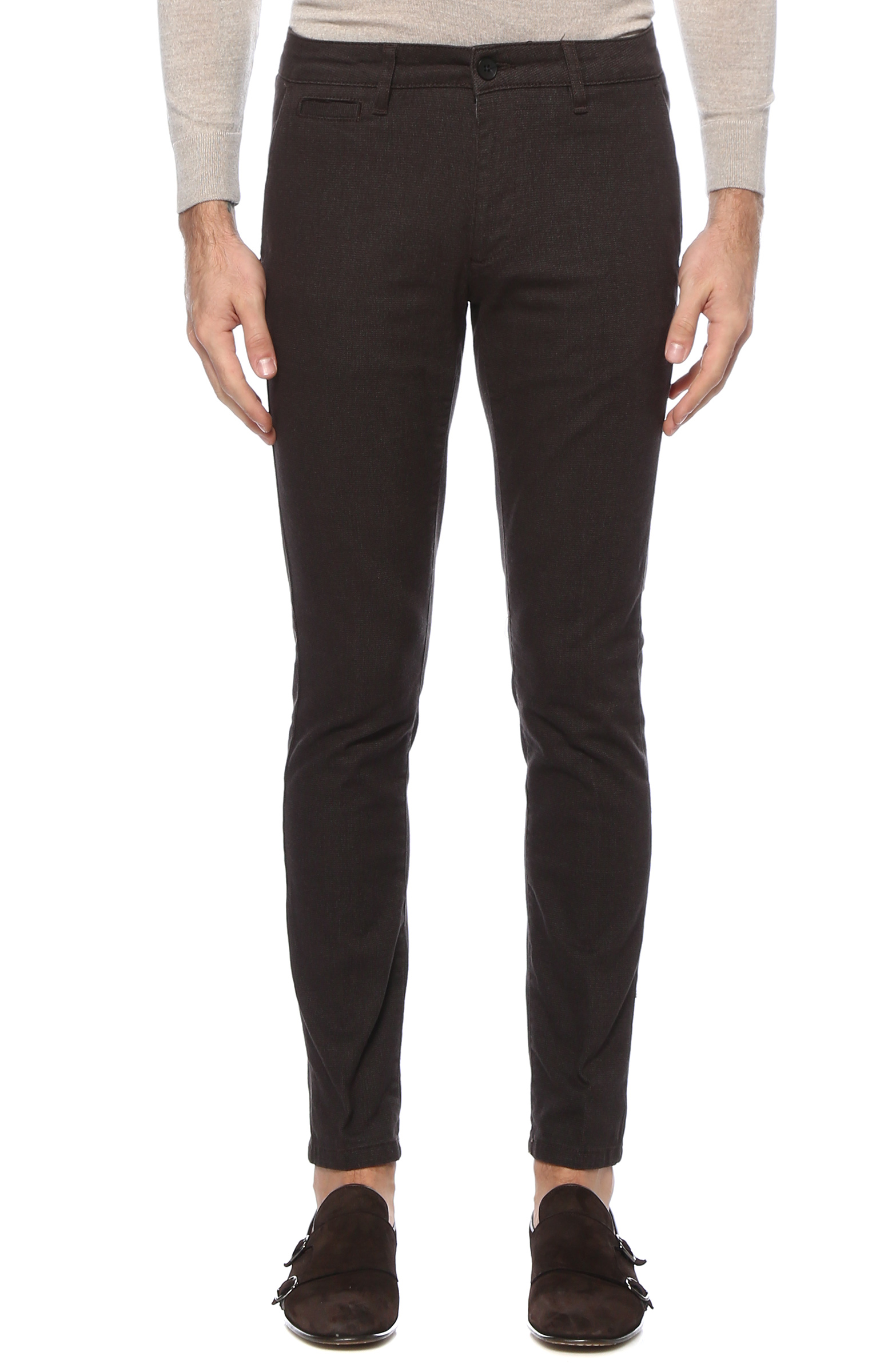 Slim Fit Kahverengi Armürlü Pantolon Slim Fit Kahverengi Armürlü Pantolon