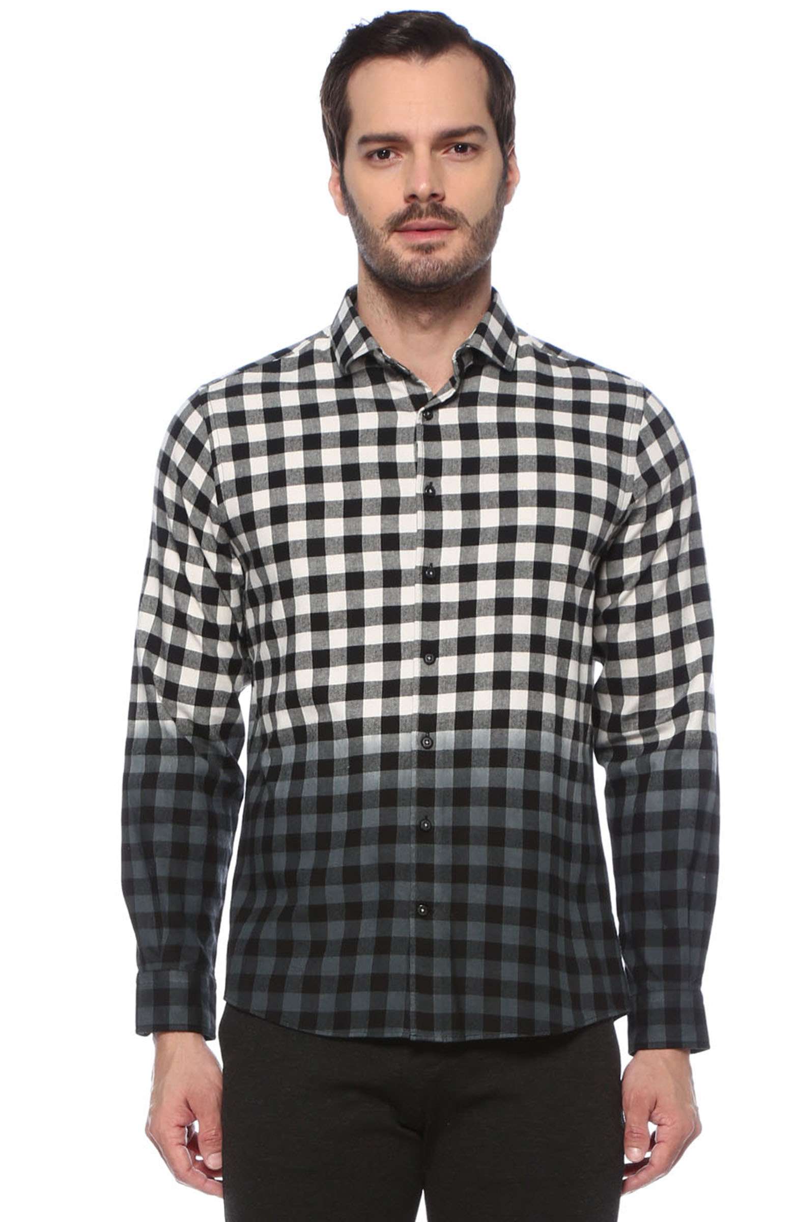 Comfort Fit Siyah Degradeli Kareli Gömlek Comfort Fit Siyah Degradeli Kareli Gömlek