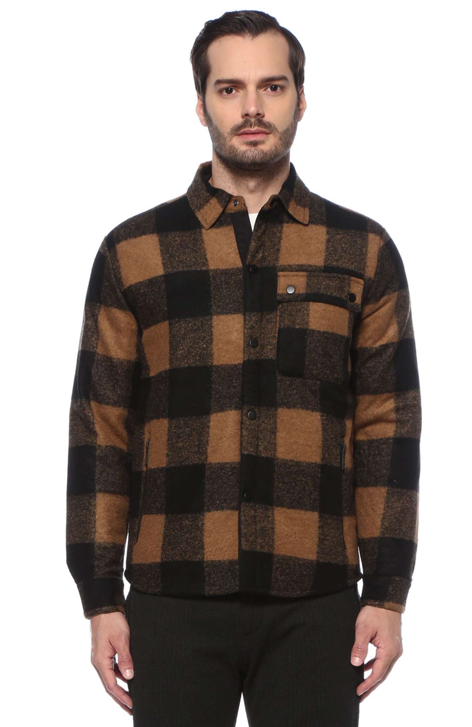 Slim Fit Siyah Kahverengi Kareli Gömlek Slim Fit Siyah Kahverengi Kareli Gömlek