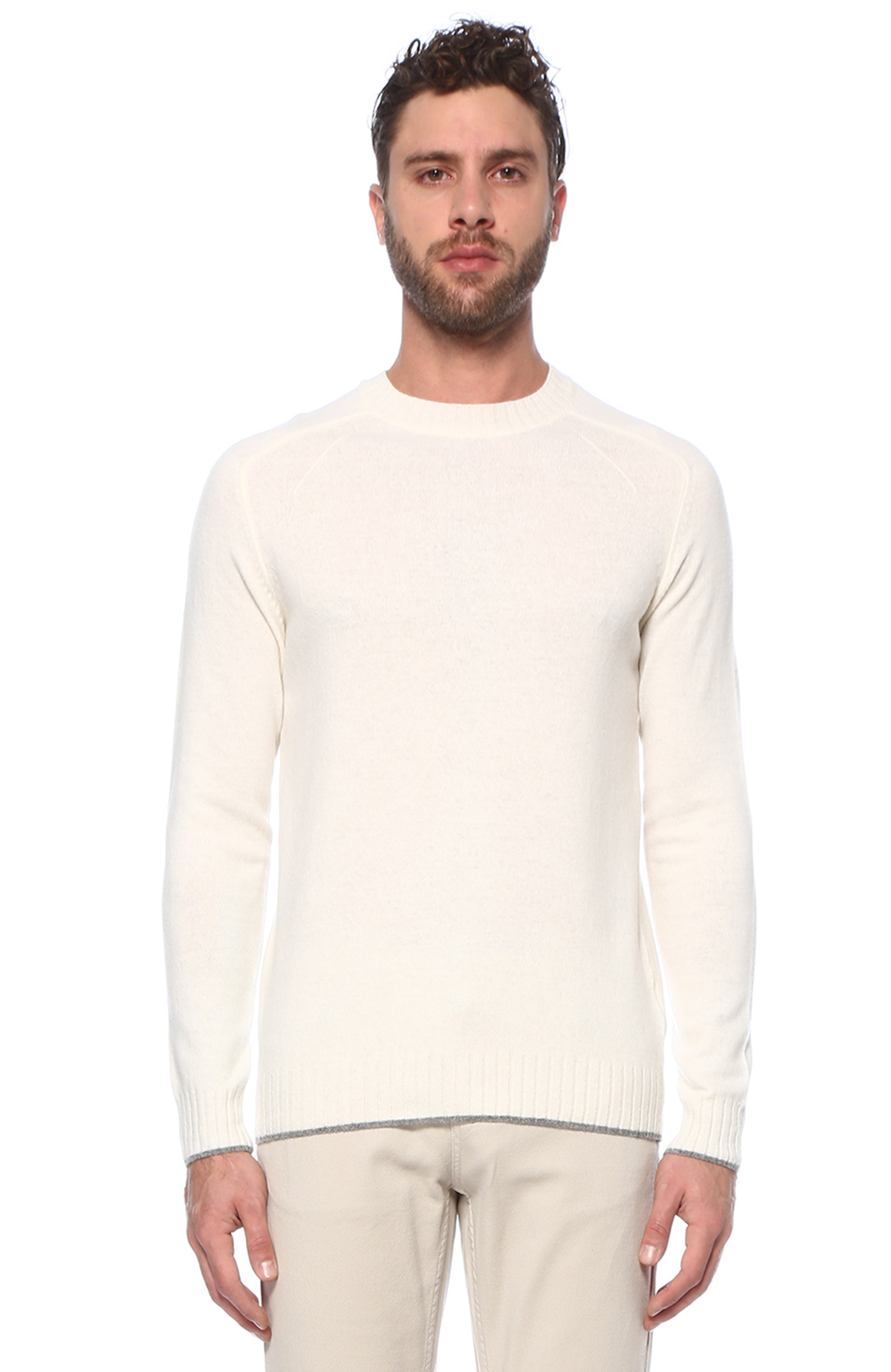 Ekru Bisiklet Yaka Kazak