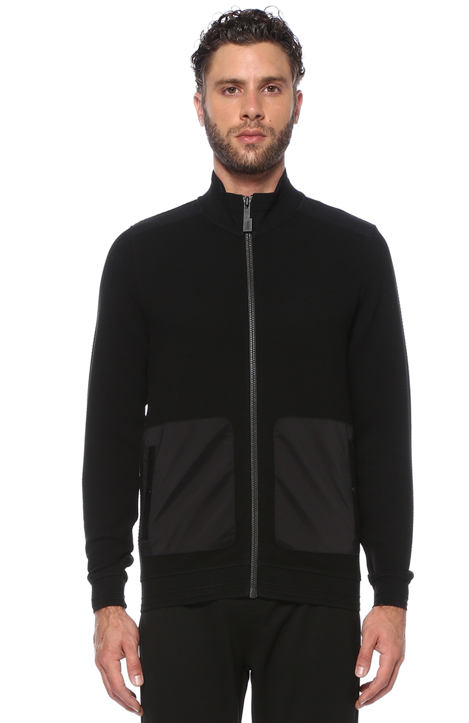 Slim Fit Siyah Dik Yaka Sweatshirt