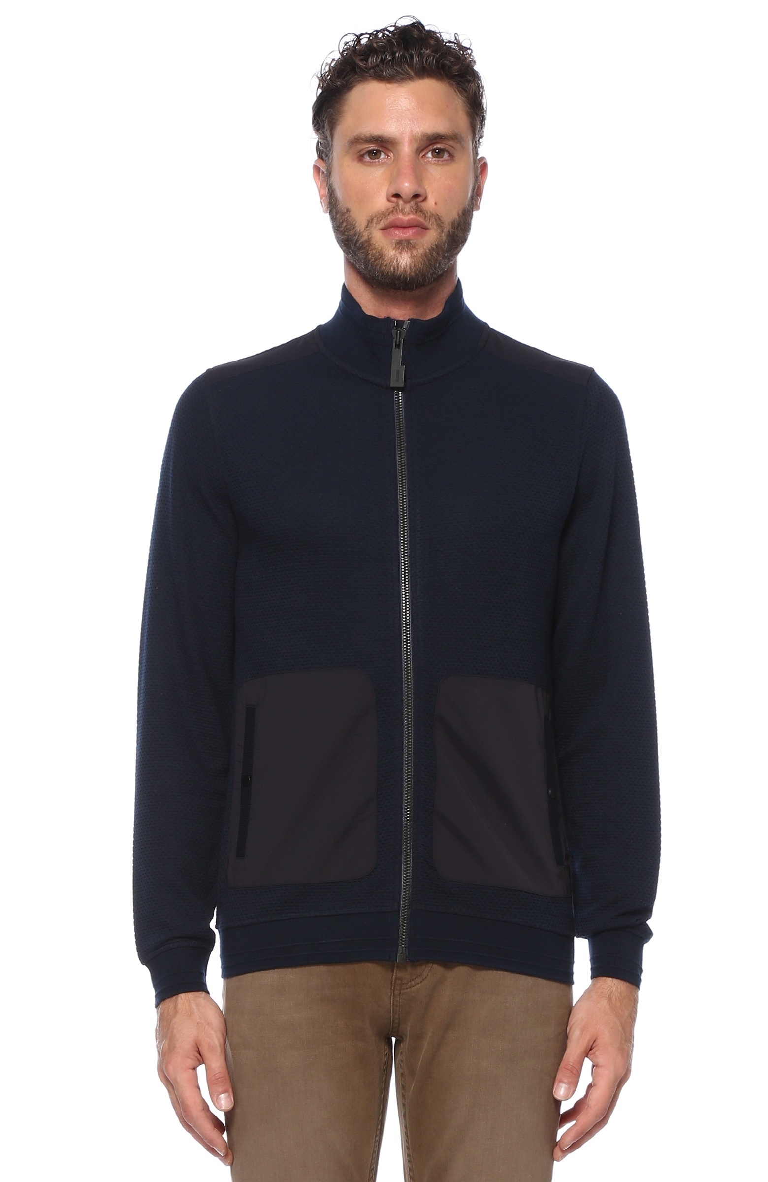 Slim Fit Lacivert Dik Yaka Sweatshirt