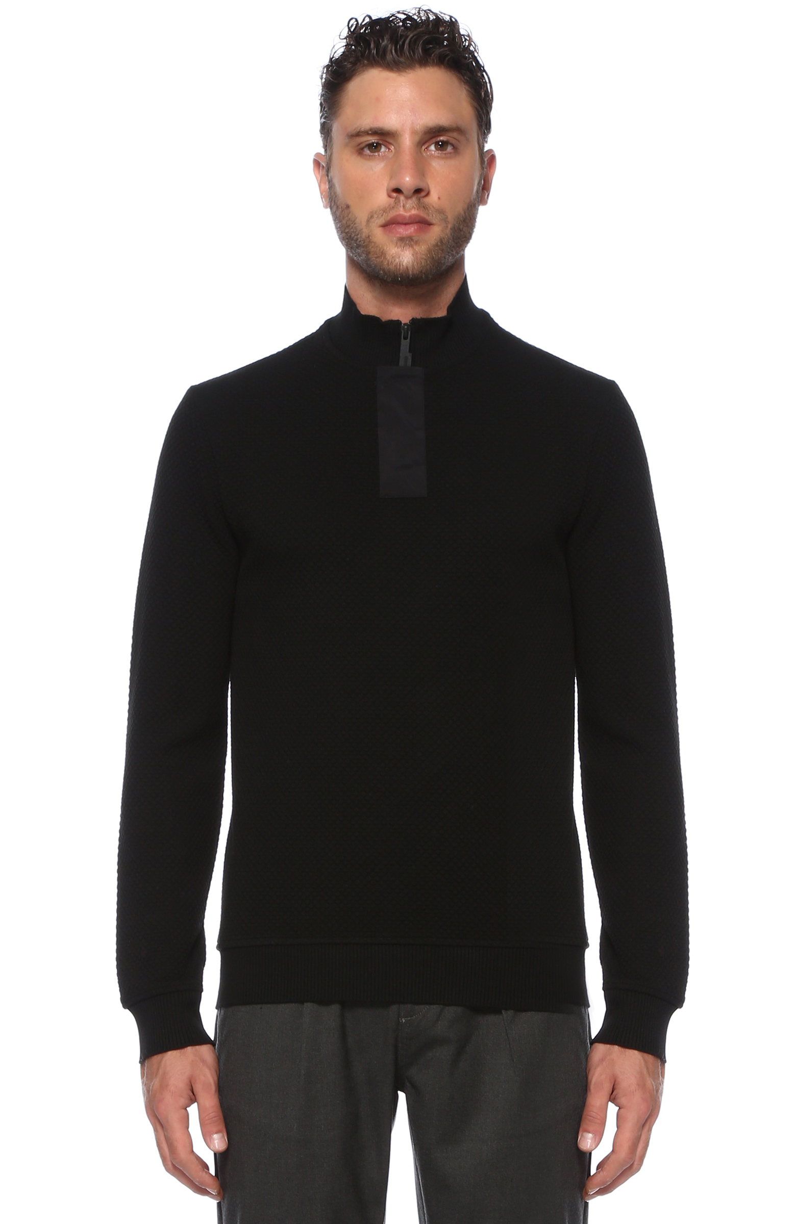 Slim Fit Siyah Fermuar Detaylı Sweatshirt Slim Fit Siyah Fermuar Detaylı Sweatshirt