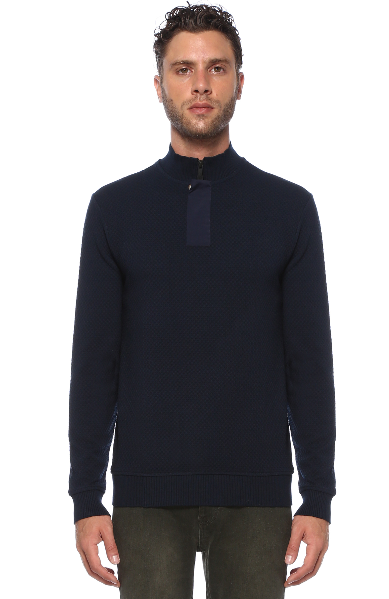 Slim Fit Lacivert Fermuar Detaylı Sweatshirt Slim Fit Lacivert Fermuar Detaylı Sweatshirt