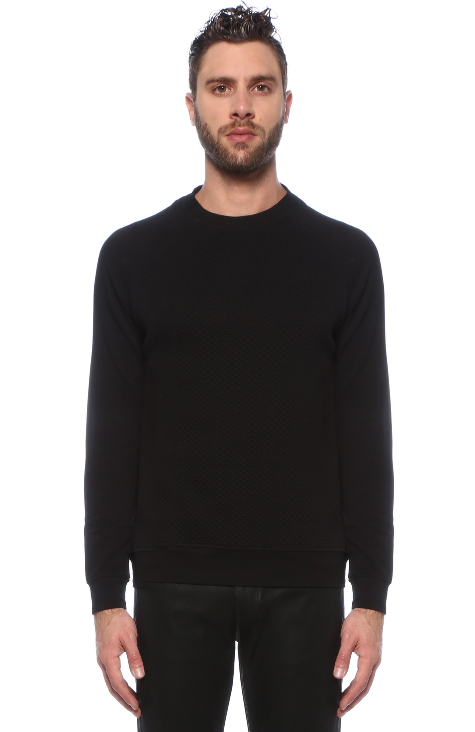 Slim Fit Siyah Dokulu Sweatshirt