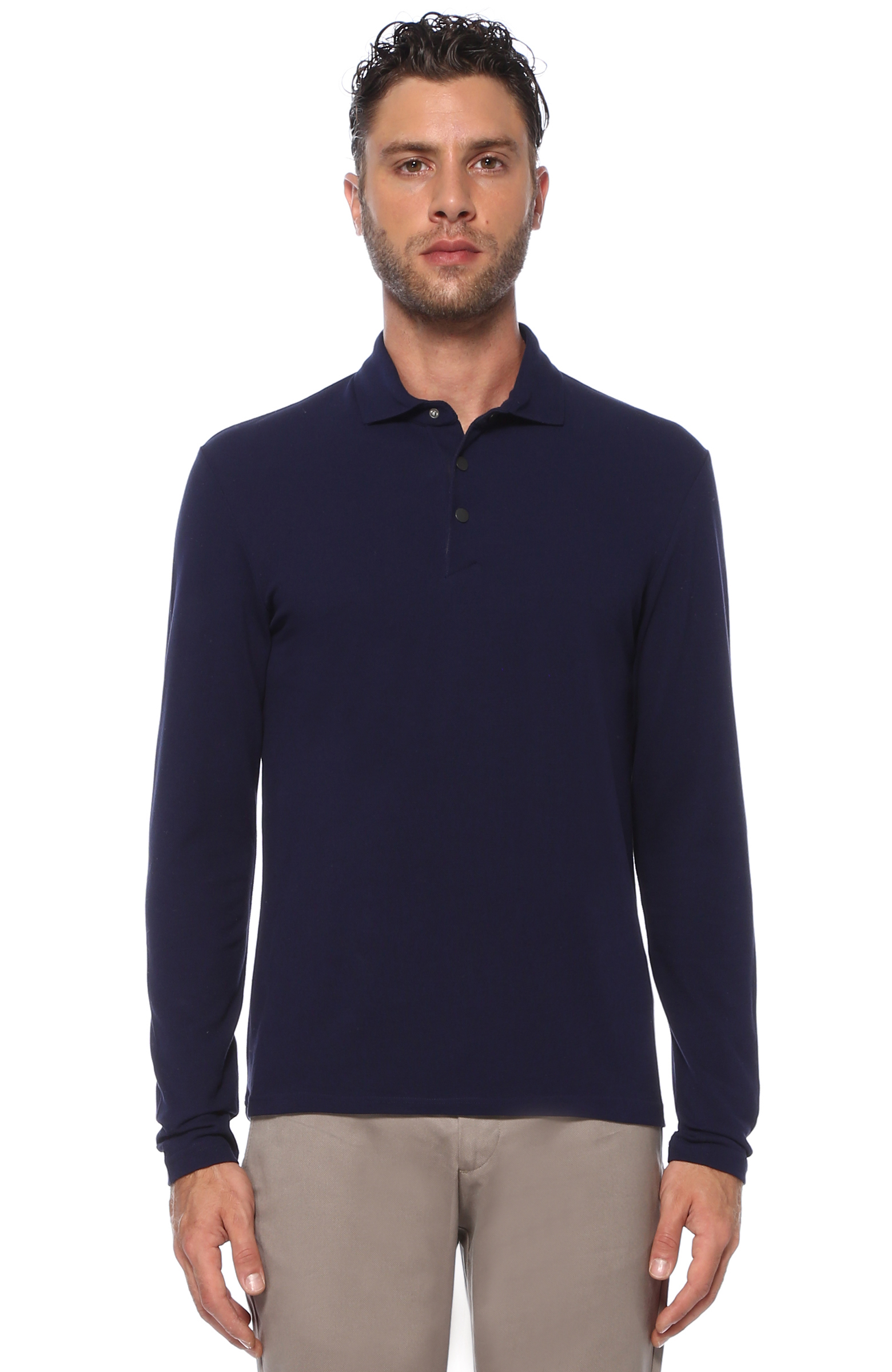 Slim Fit Lacivert Polo Yaka Sweatshirt Slim Fit Lacivert Polo Yaka Sweatshirt