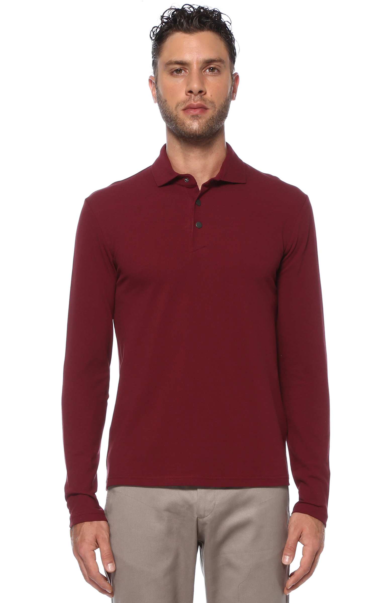 Slim Fit Bordo Polo Yaka Sweatshirt Slim Fit Bordo Polo Yaka Sweatshirt