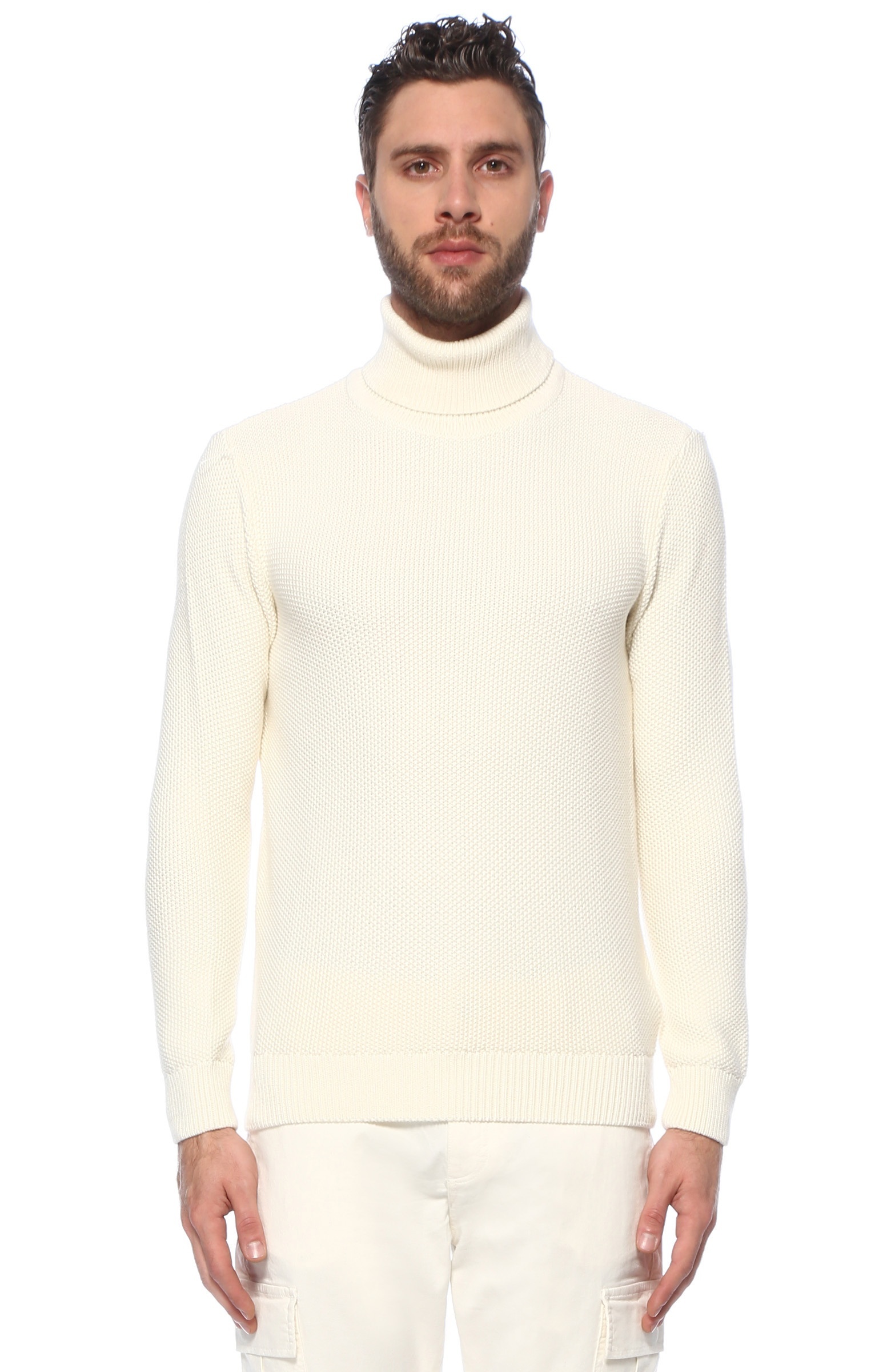 Beyaz Balıkçı Yaka Kazak