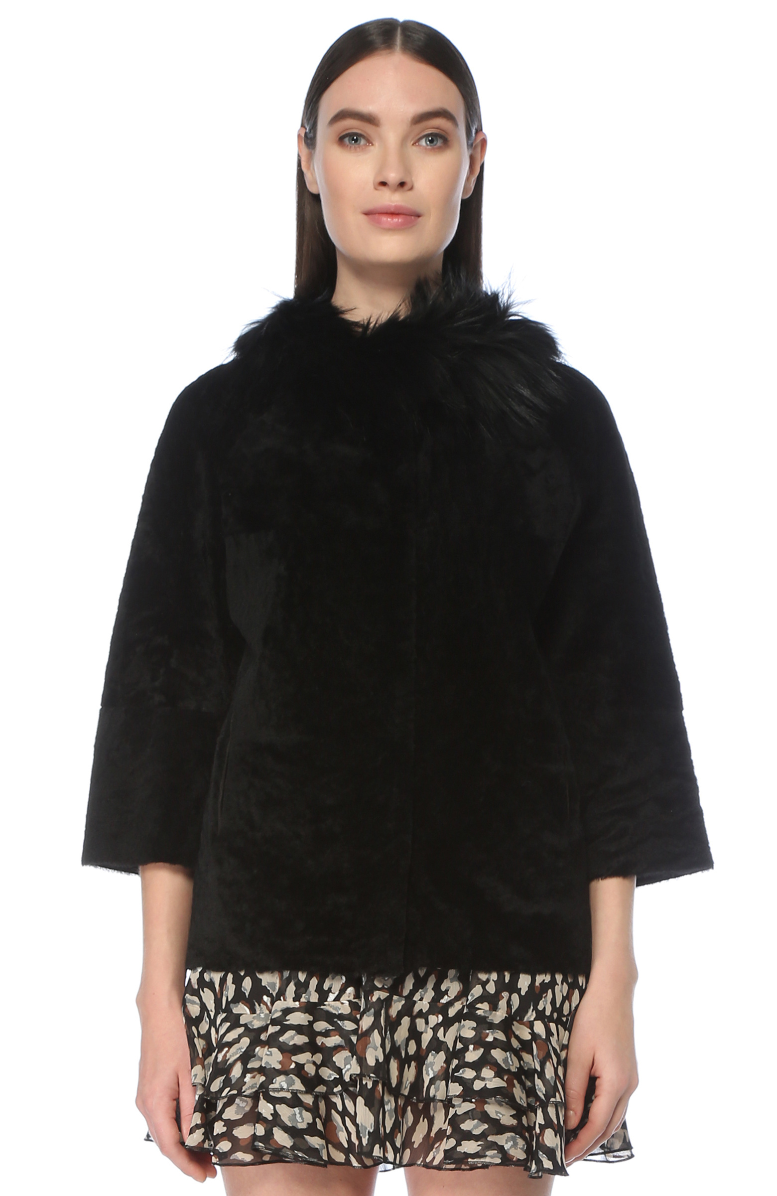 Siyah Çift Taraflı Yaka Detaylı Deri Mont Siyah Çift Taraflı Yaka Detaylı Deri Mont