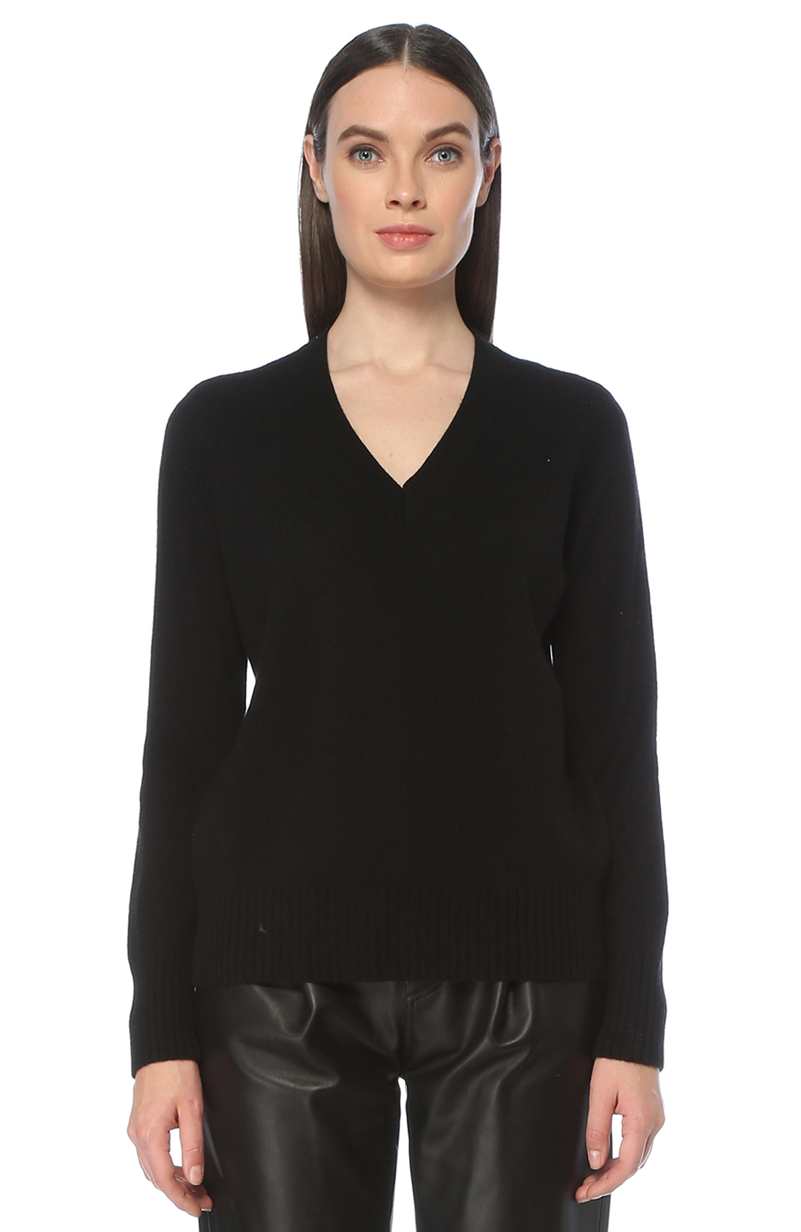 Regular Fit Siyah V Yaka Kaşmir Kazak