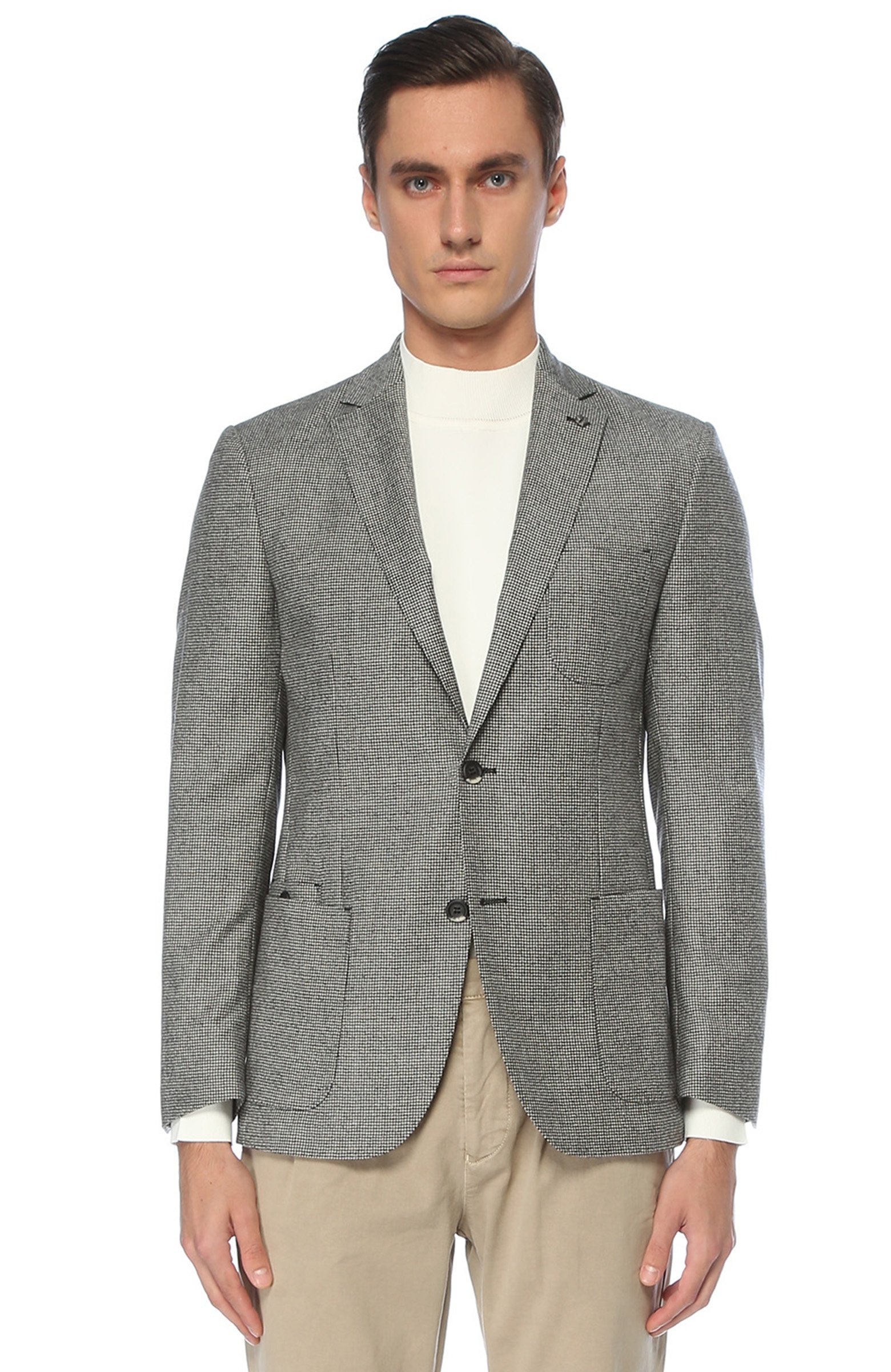 Kazayağı Desenli Yün Ceket