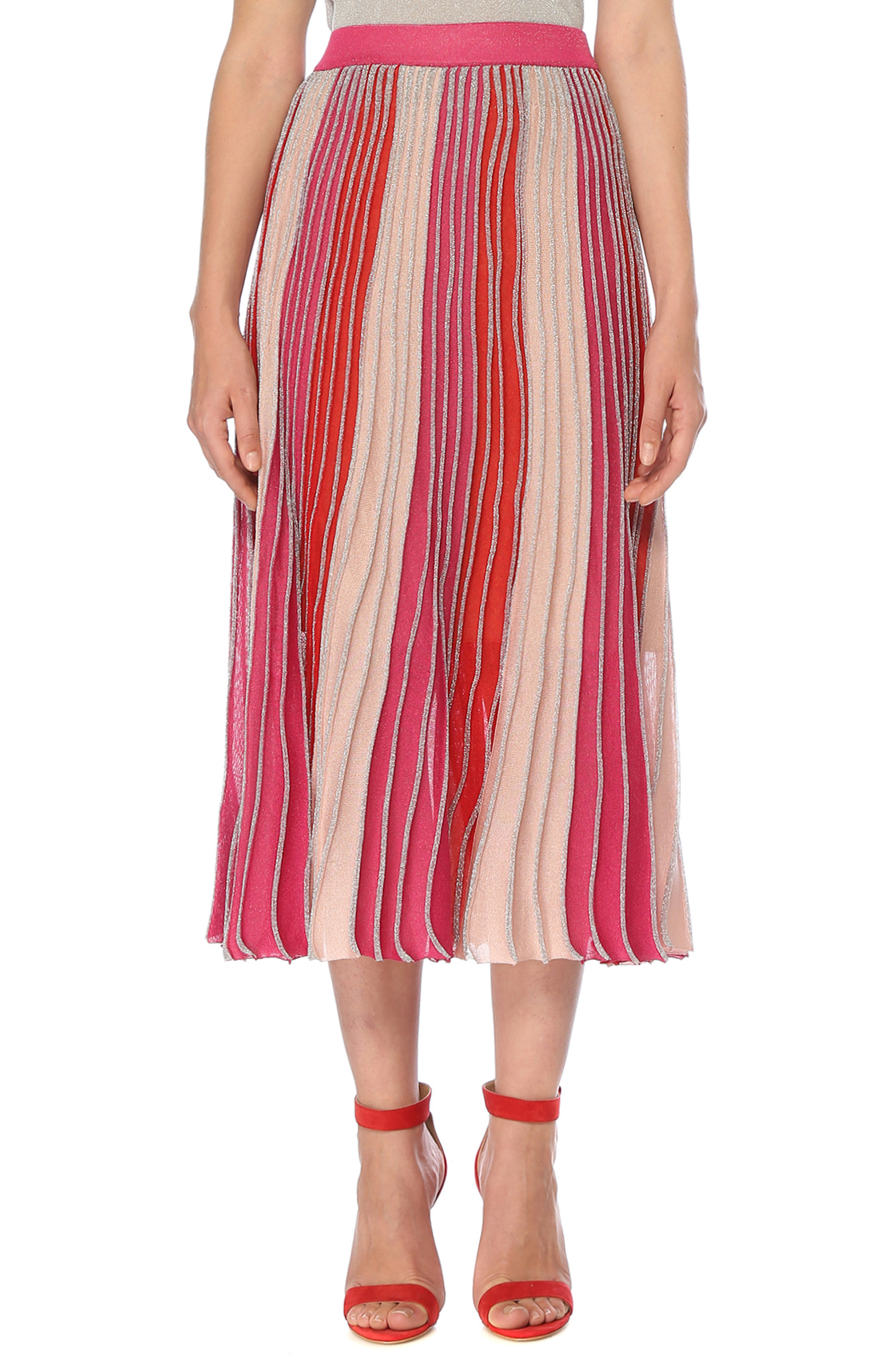 Mavi Çizgili Midi Etek