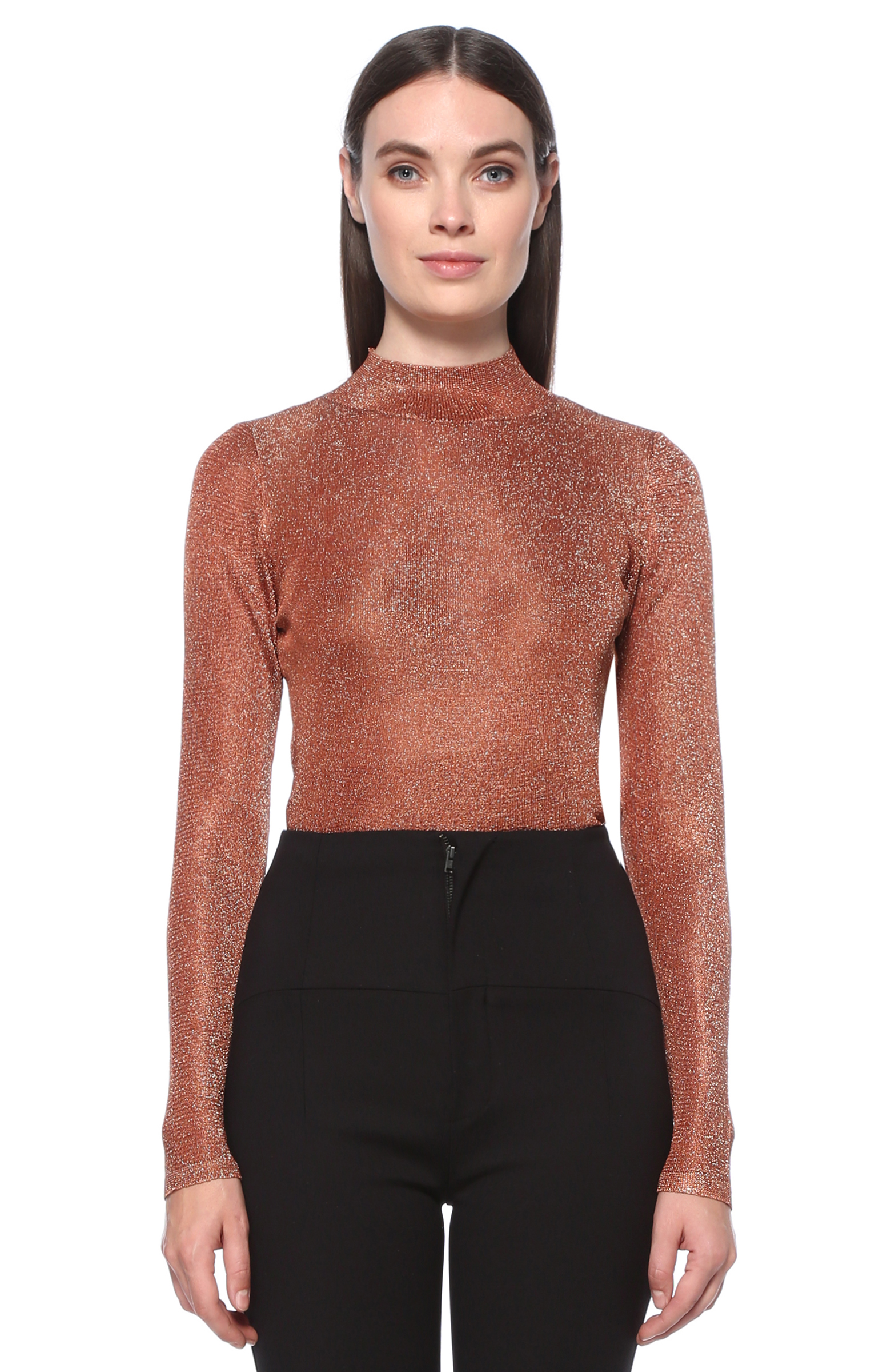 Slim Fit Turuncu Parlak Dokulu Kazak Slim Fit Turuncu Parlak Dokulu Kazak