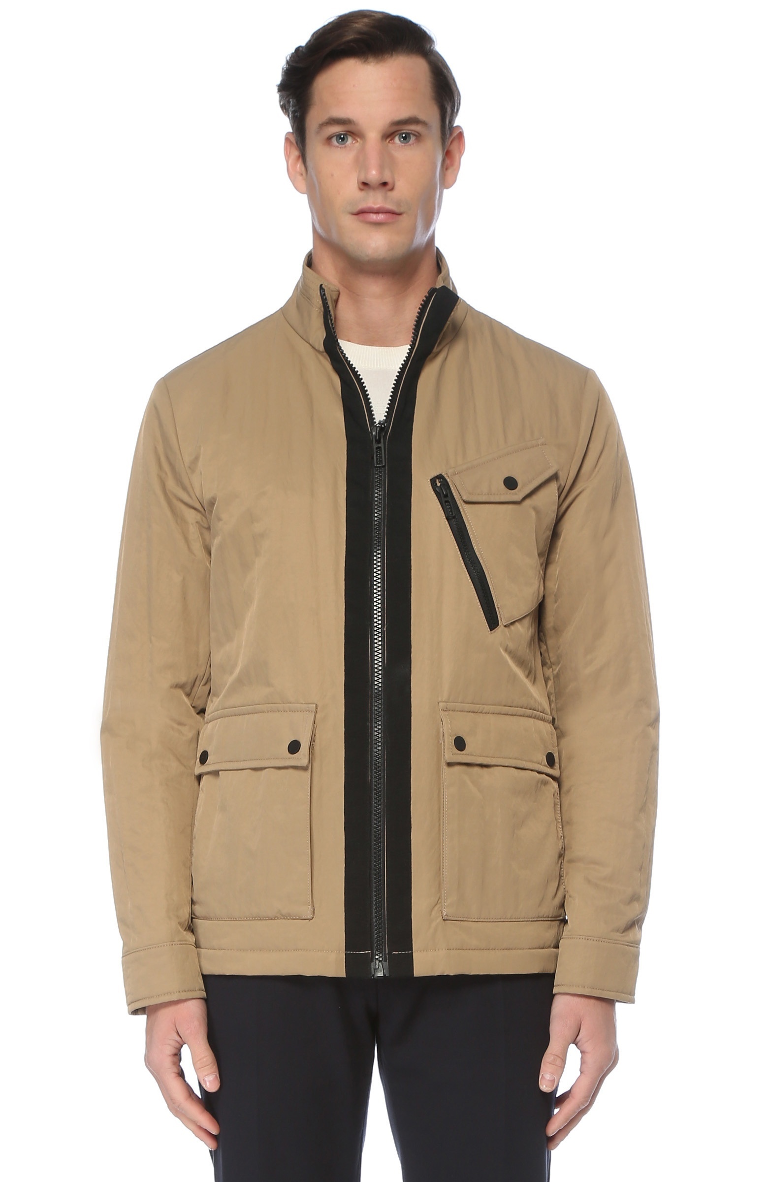 Haki Dik Yakalı Mont