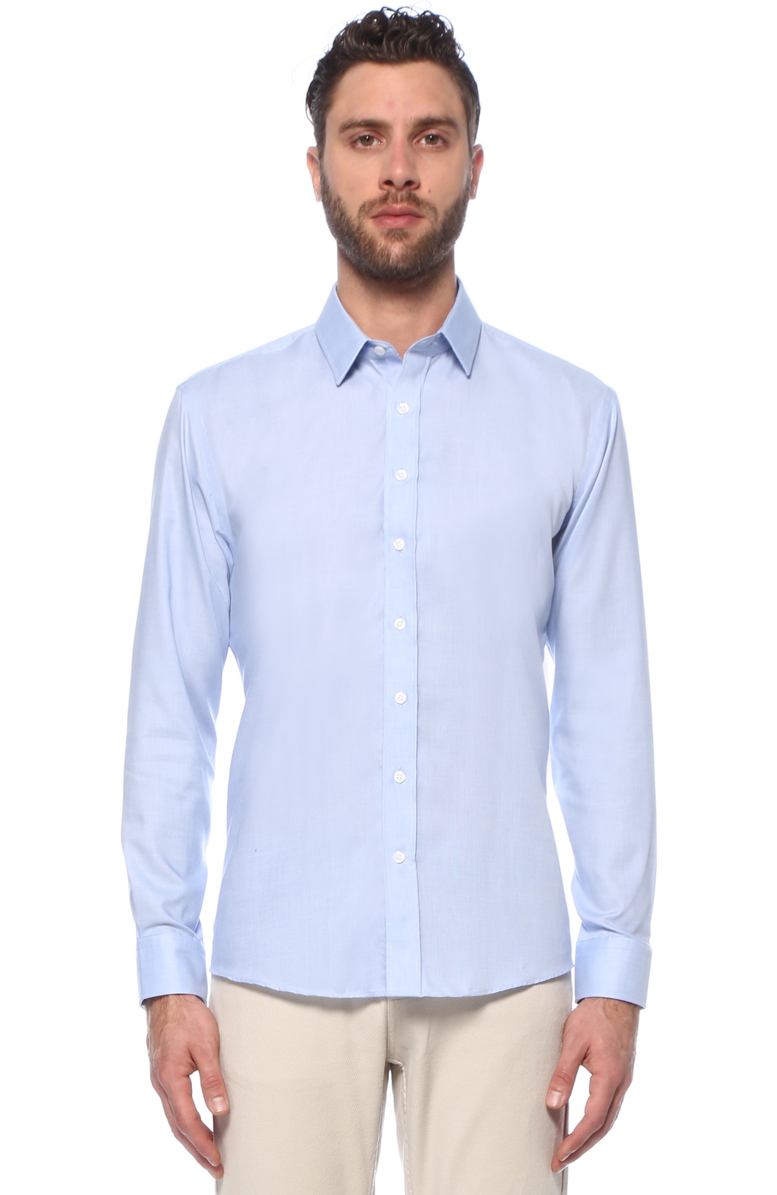 Slim Fit Mavi Armürlü Gömlek Slim Fit Mavi Armürlü Gömlek