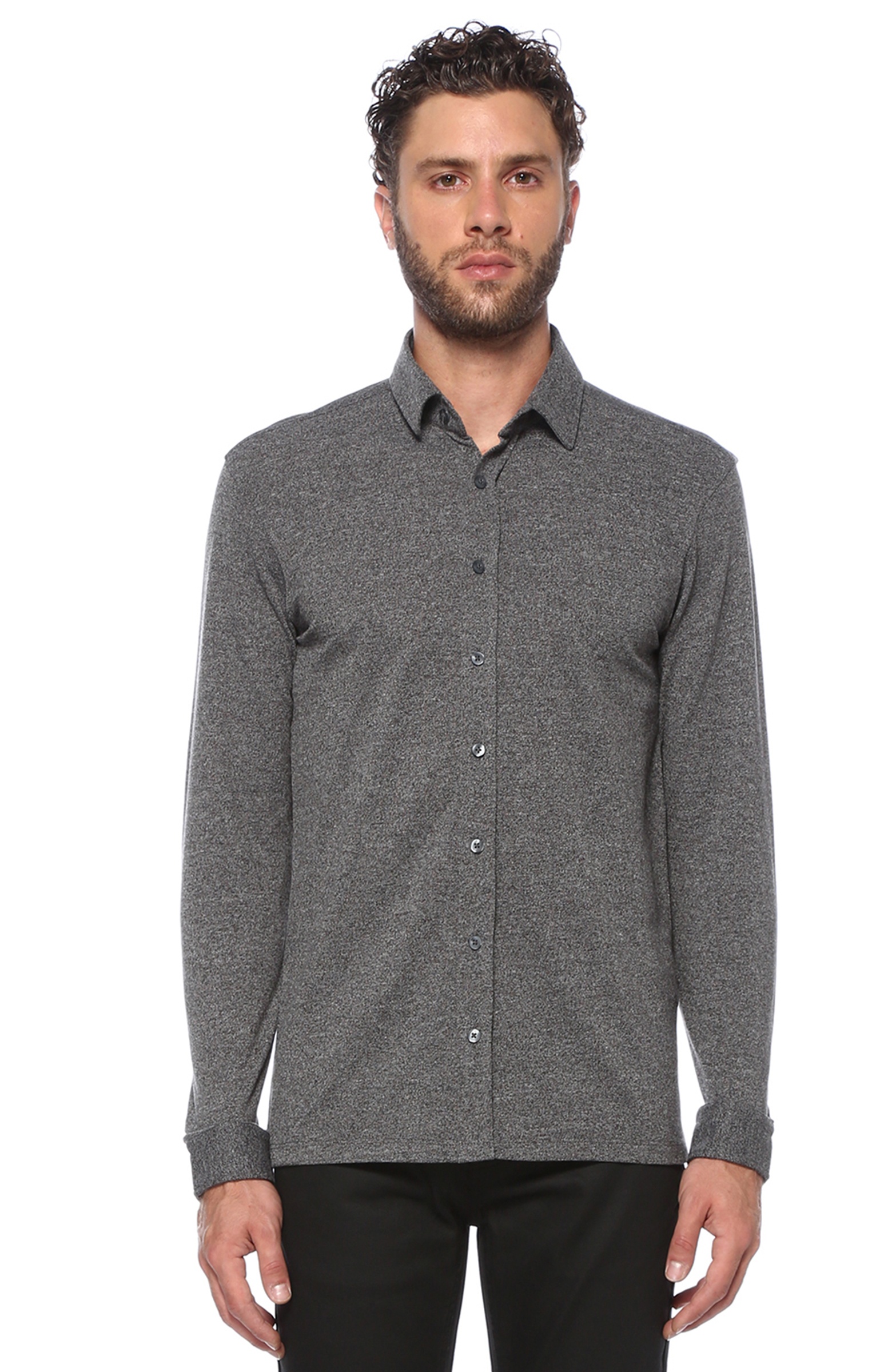Slim Fit Gri Melanj Gömlek Slim Fit Gri Melanj Gömlek