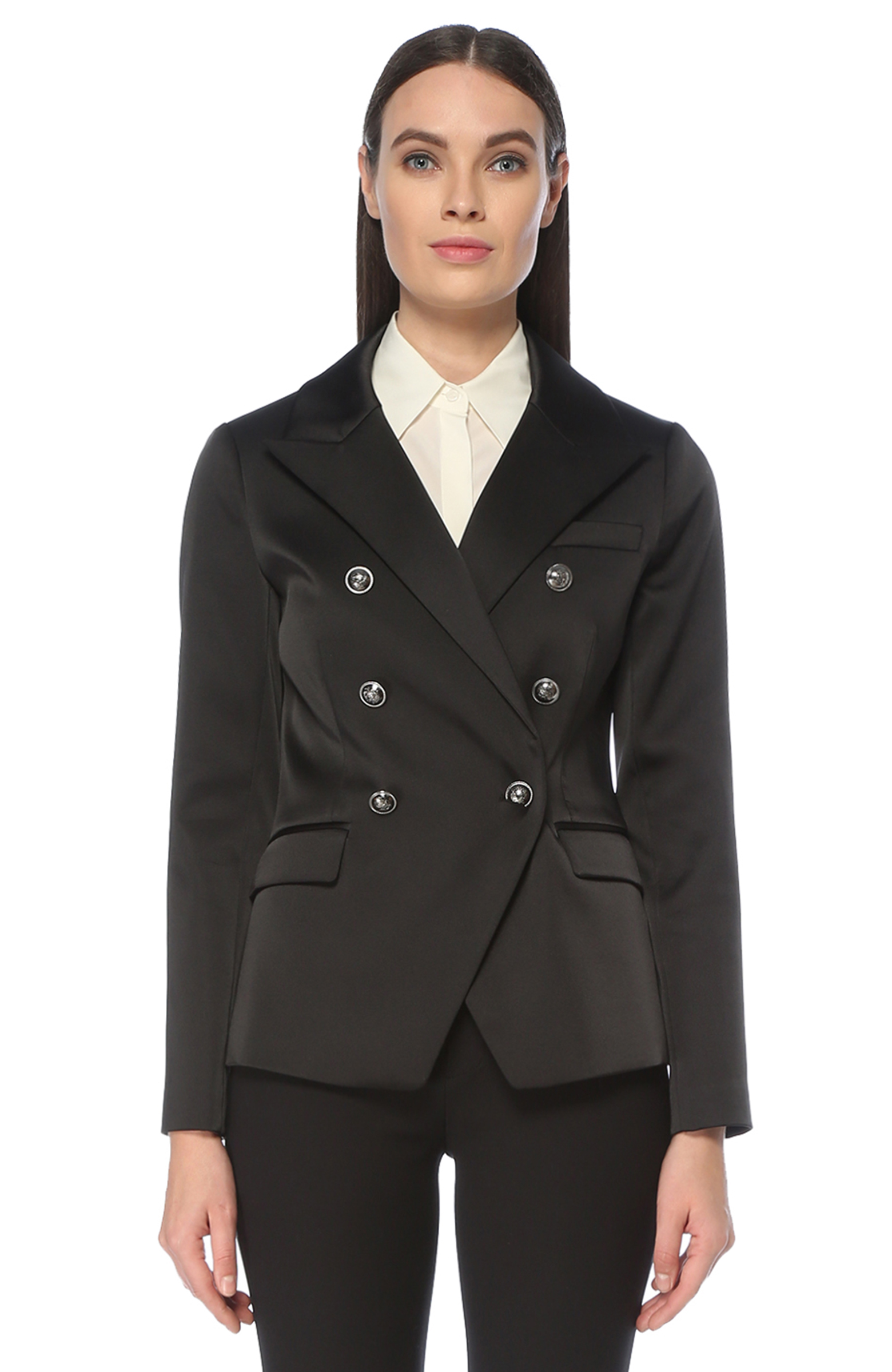 Slim Fit Siyah Kırlangıç Yaka Ceket