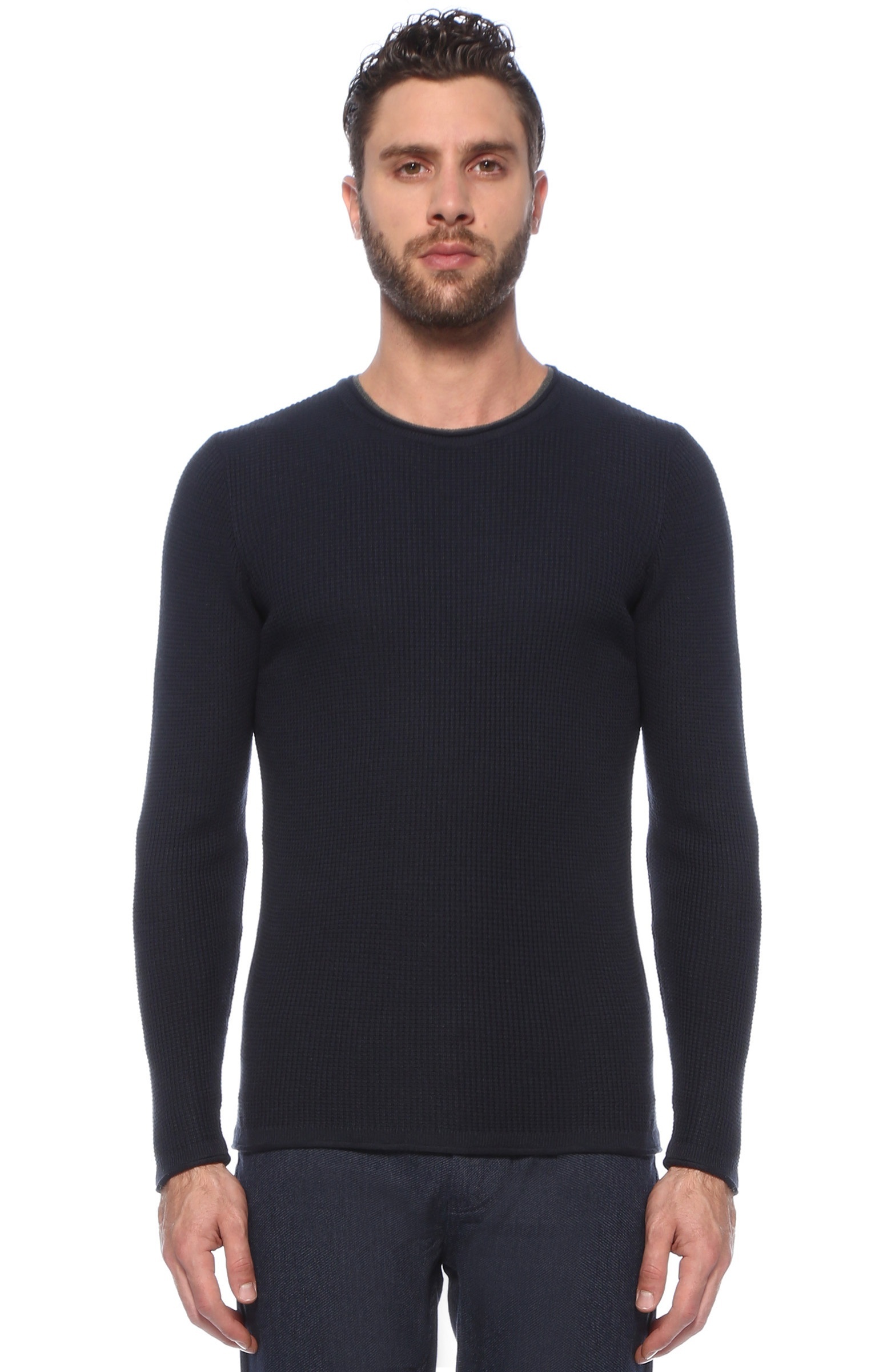 Lacivert Bisiklet Yaka Kazak