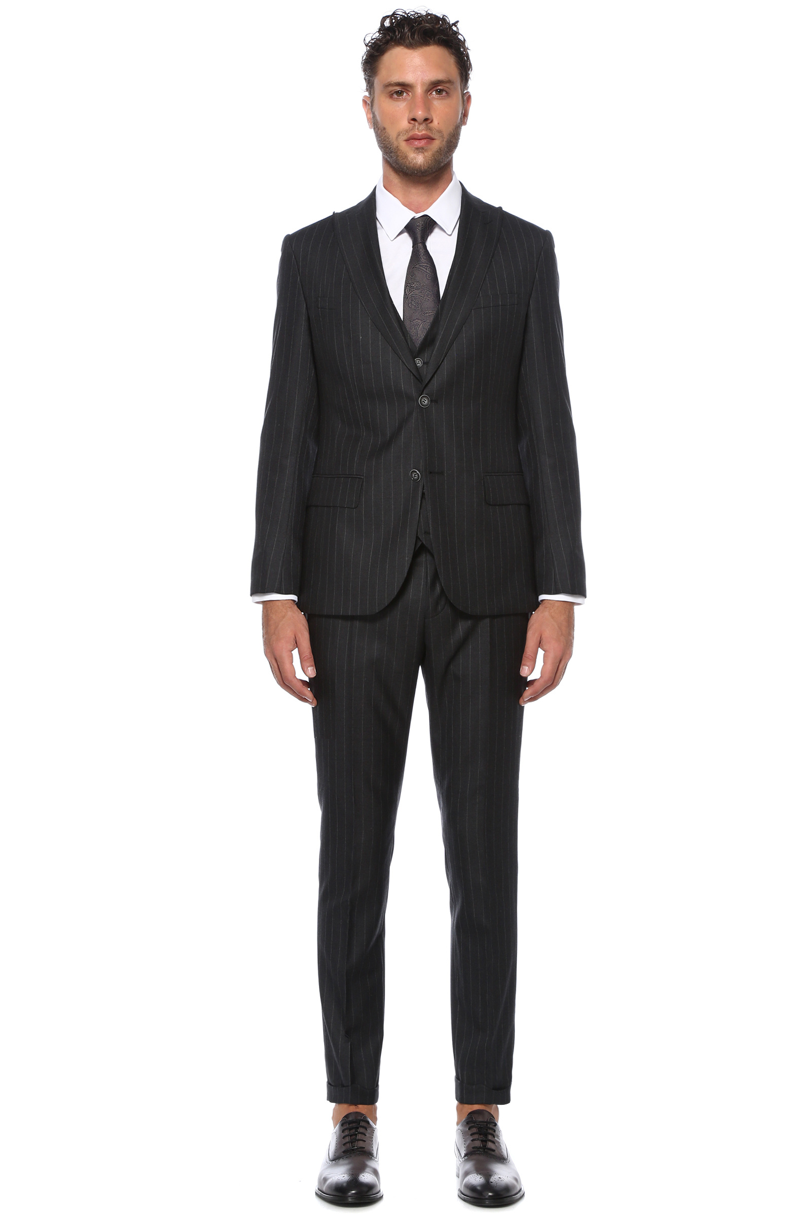 Antrasit Çizgili Yün Takım Elbise