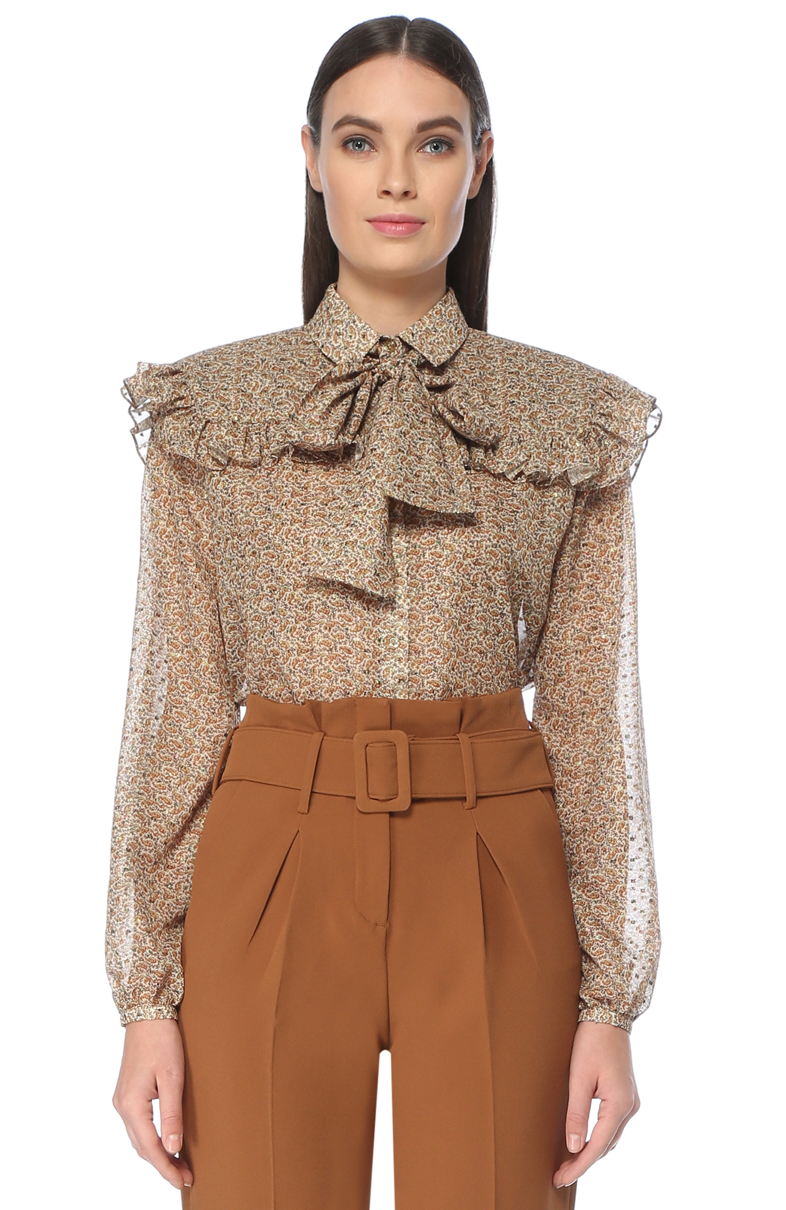 Slim Fit Yakası Bağcıklı Şal Desenli Gömlek Slim Fit Yakası Bağcıklı Şal Desenli Gömlek