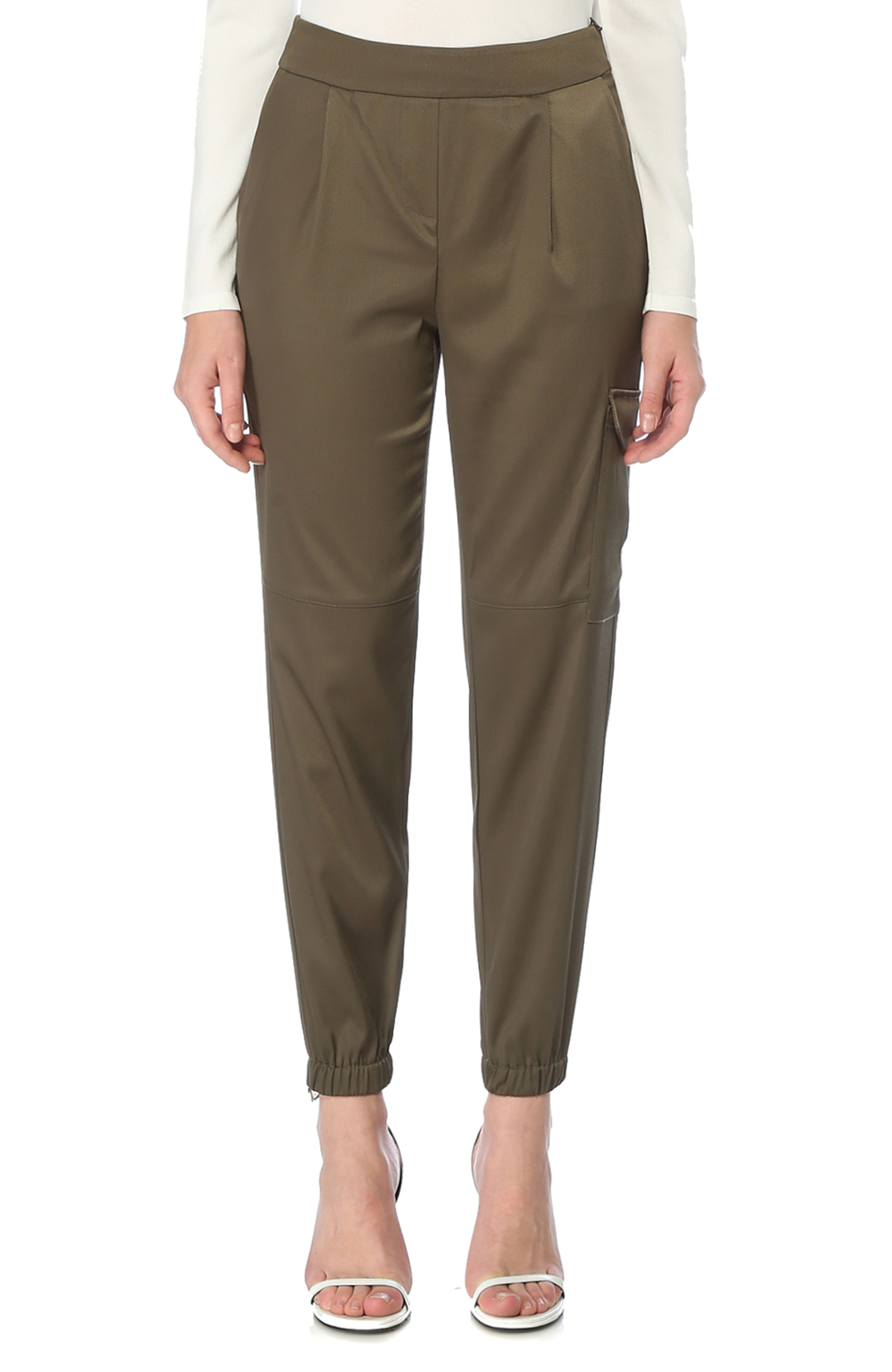 Slim Fit Haki Pili Detaylı Pantolon Slim Fit Haki Pili Detaylı Pantolon