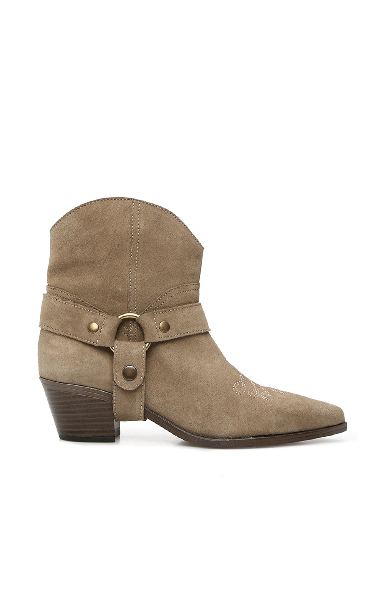 Vizon Nakışlı Topuklu Süet Bot