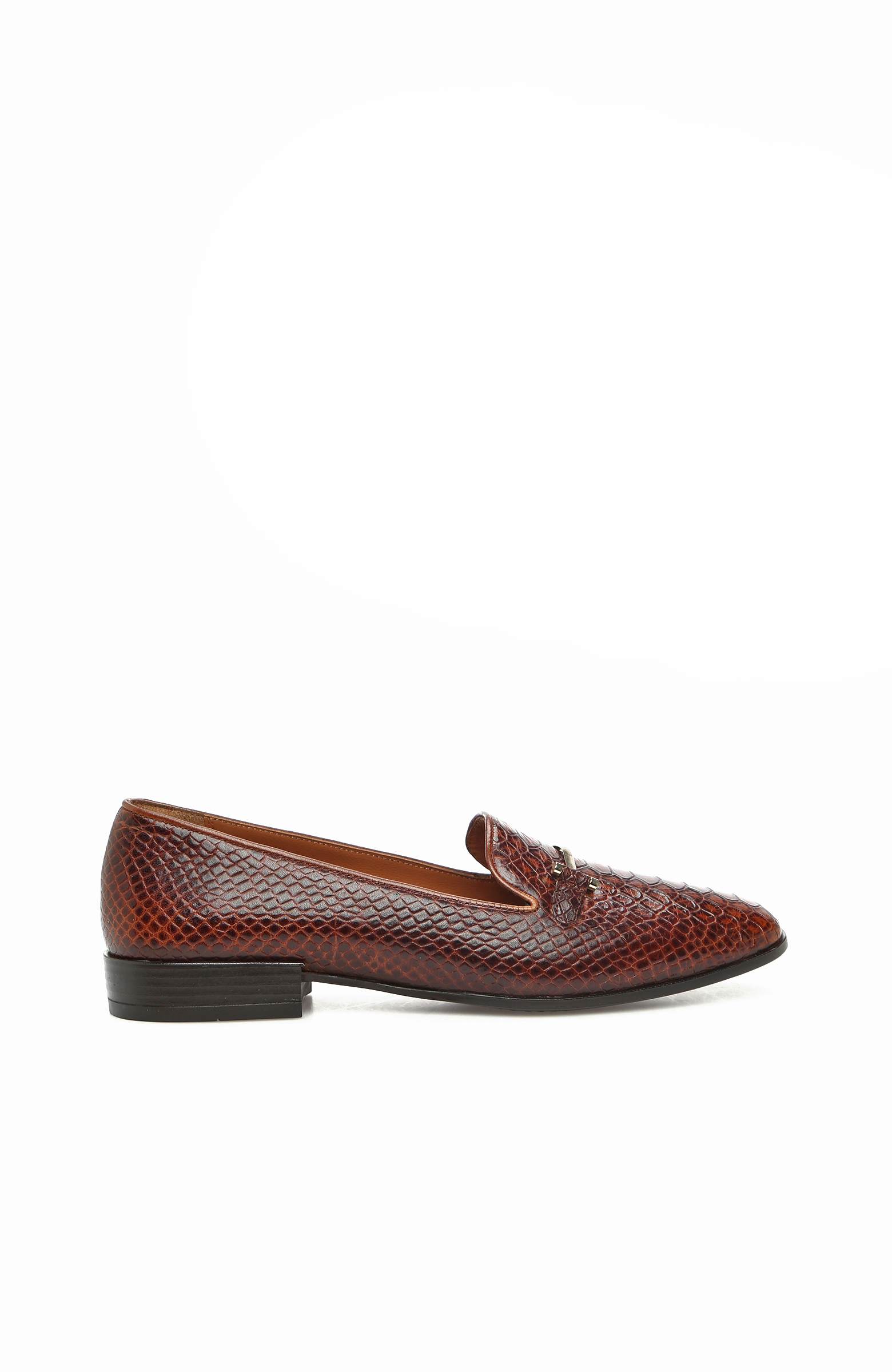 Taba Yılan Desenli Kadın Deri Loafer Taba Yılan Desenli Kadın Deri Loafer