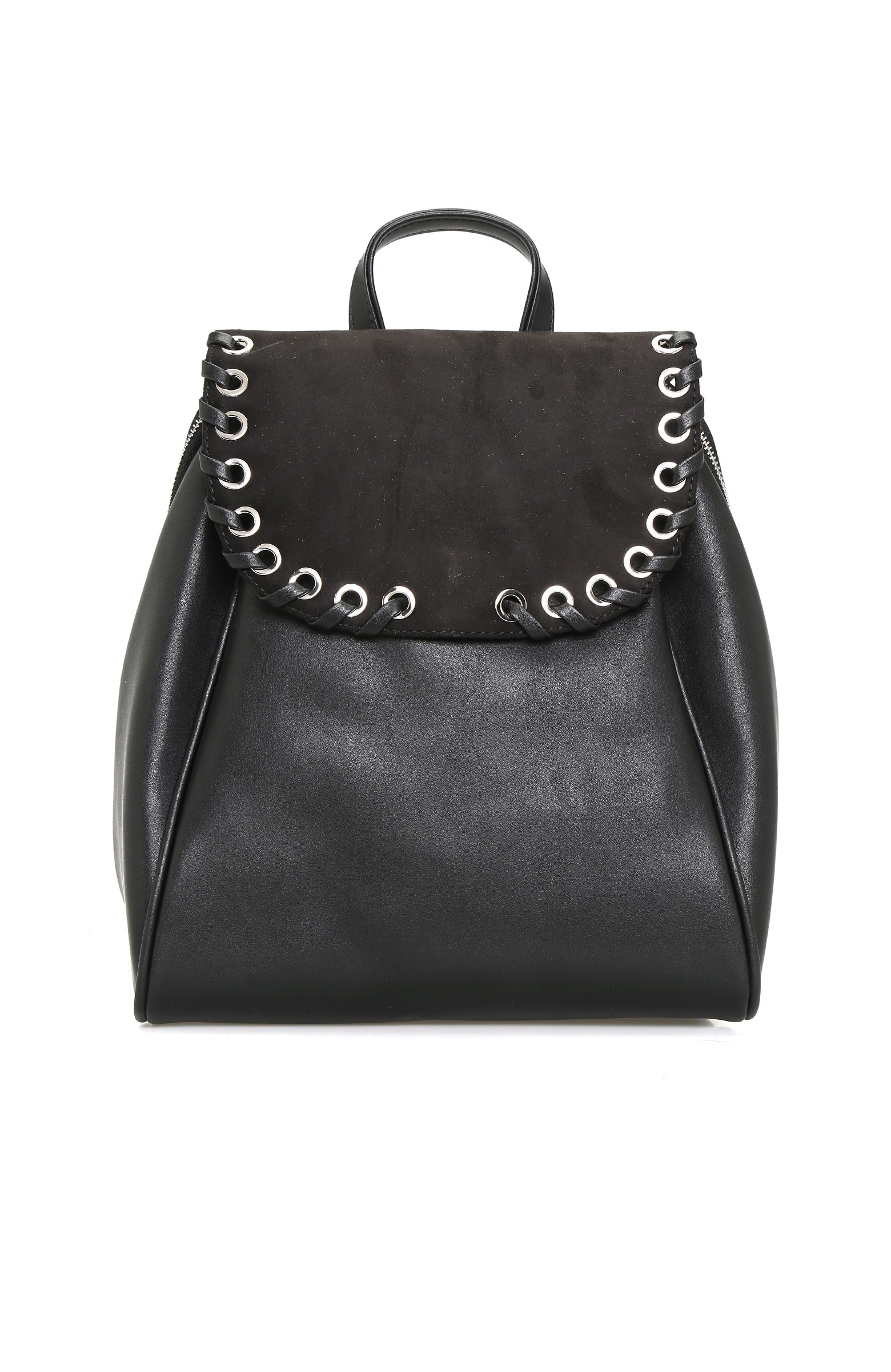 Siyah Kuşgözü Detaylı Kadın Süet Sırt Çantası