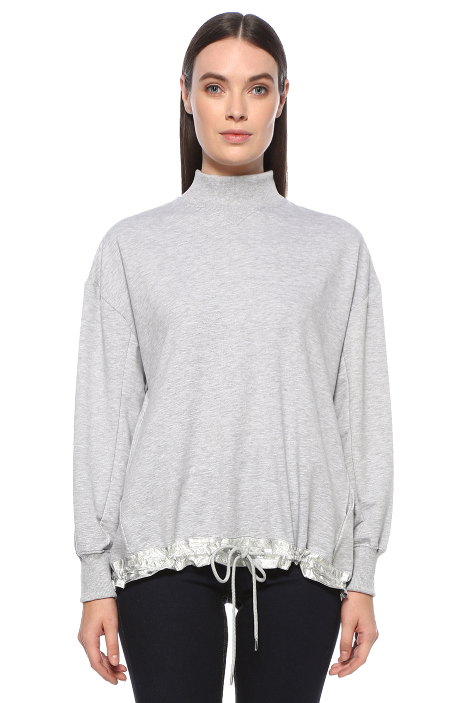 Gri Büzgü Detaylı Sweatshirt