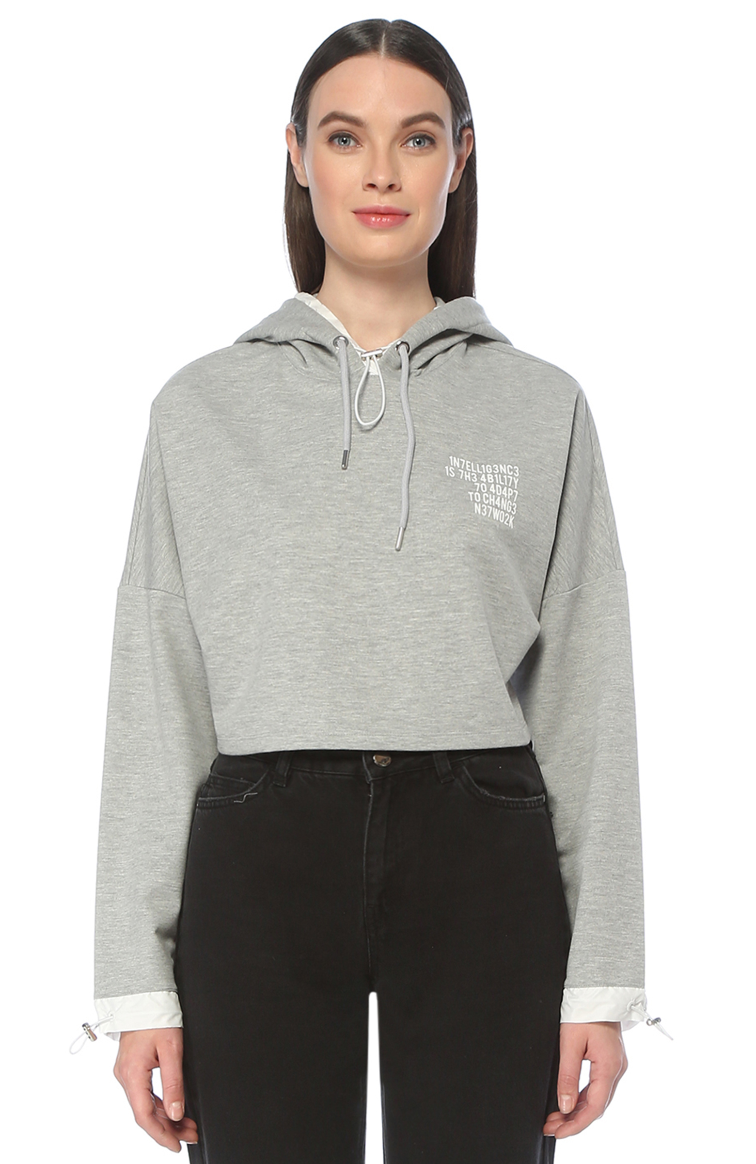 Basic Fit Gri Melanj Kapüşonlu Sweatshirt Basic Fit Gri Melanj Kapüşonlu Sweatshirt
