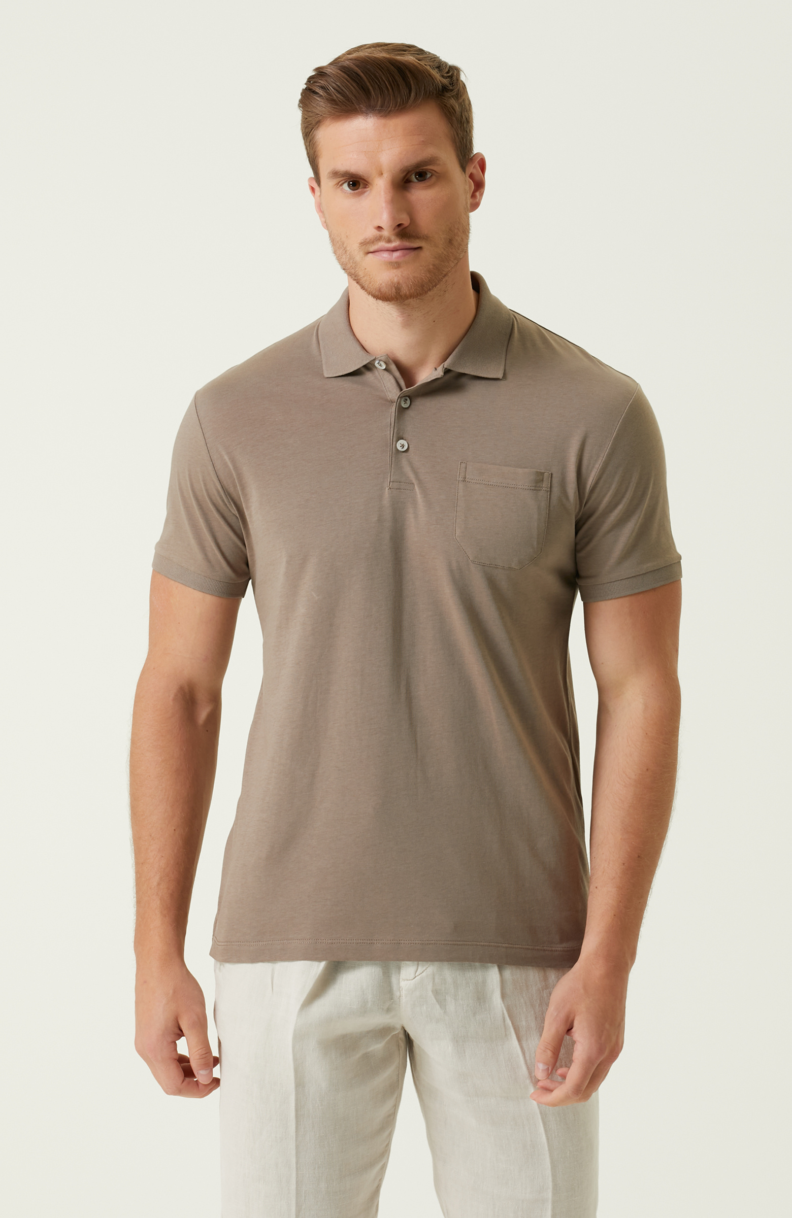 Regular Fit Bej Polo Yaka T-shirt