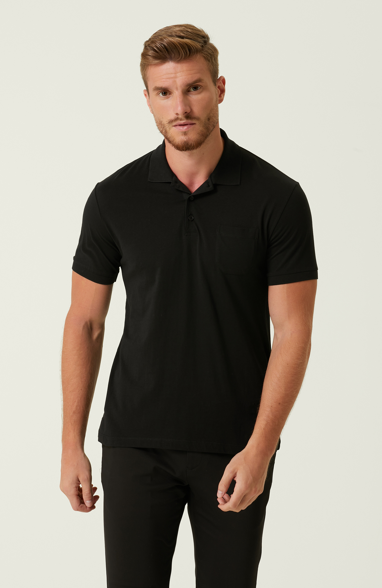 Regular Fit Siyah Polo Yaka T-shirt