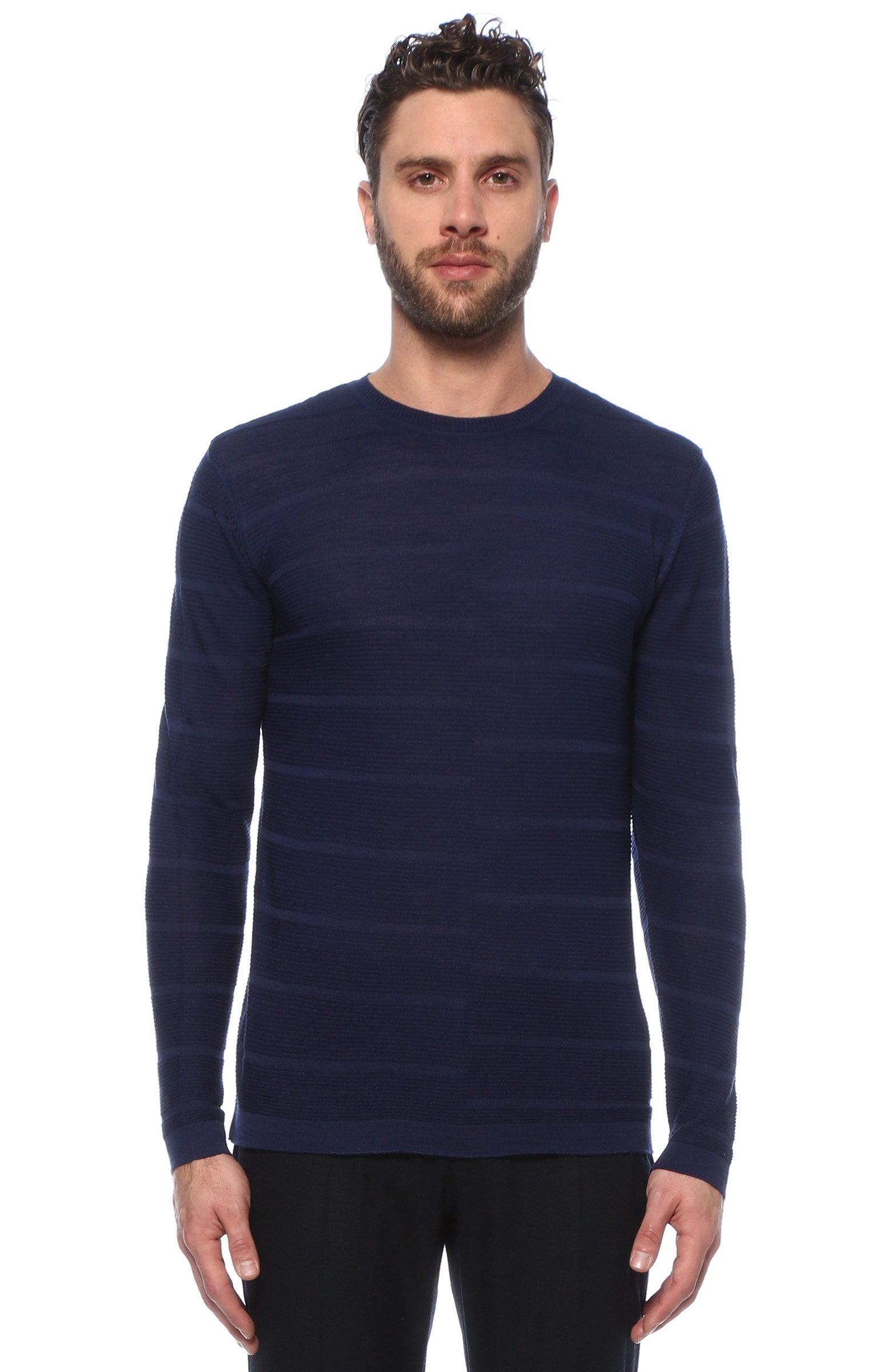 Slim Fit Lacivert Bisiklet Yaka Yün Kazak