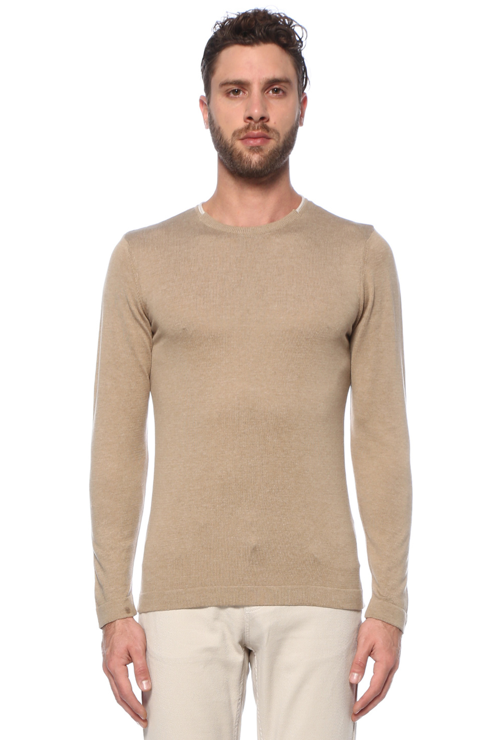 Bej Bisiklet Yaka Biyeli Kazak Bej Bisiklet Yaka Biyeli Kazak