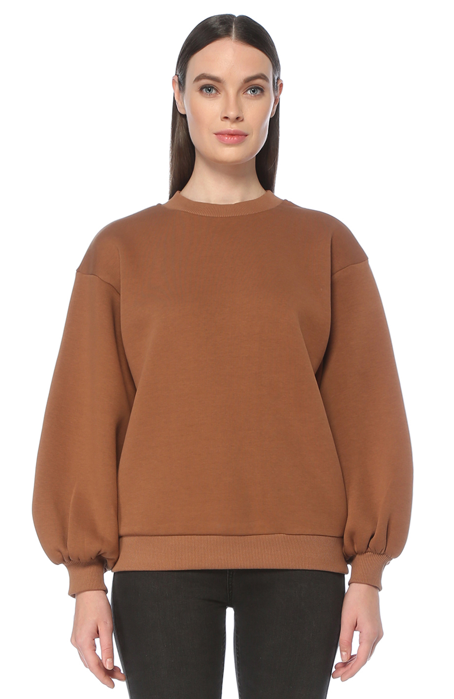 Basic Fit Taba Balon Kollu Sweatshirt Basic Fit Taba Balon Kollu Sweatshirt