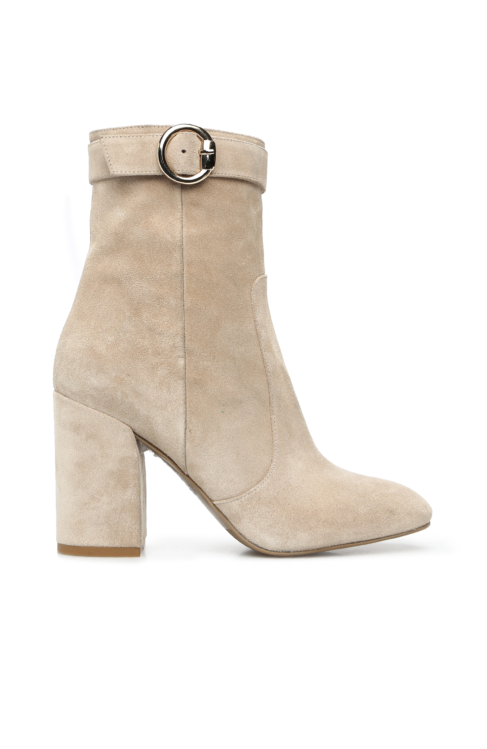 Bej Kemer Detaylı Kadın Süet Bot