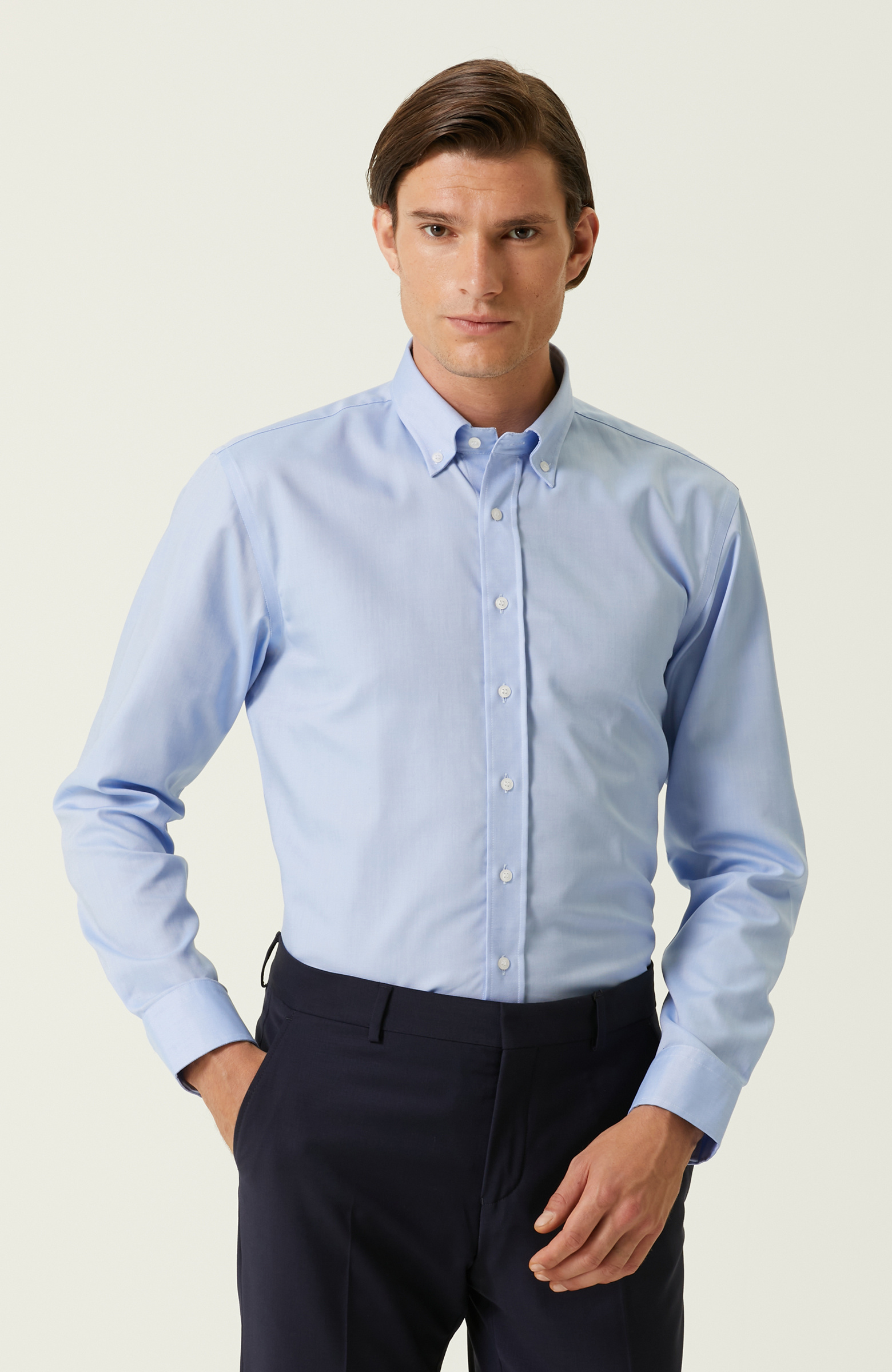 Slim Fit Mavi Oxford Gömlek