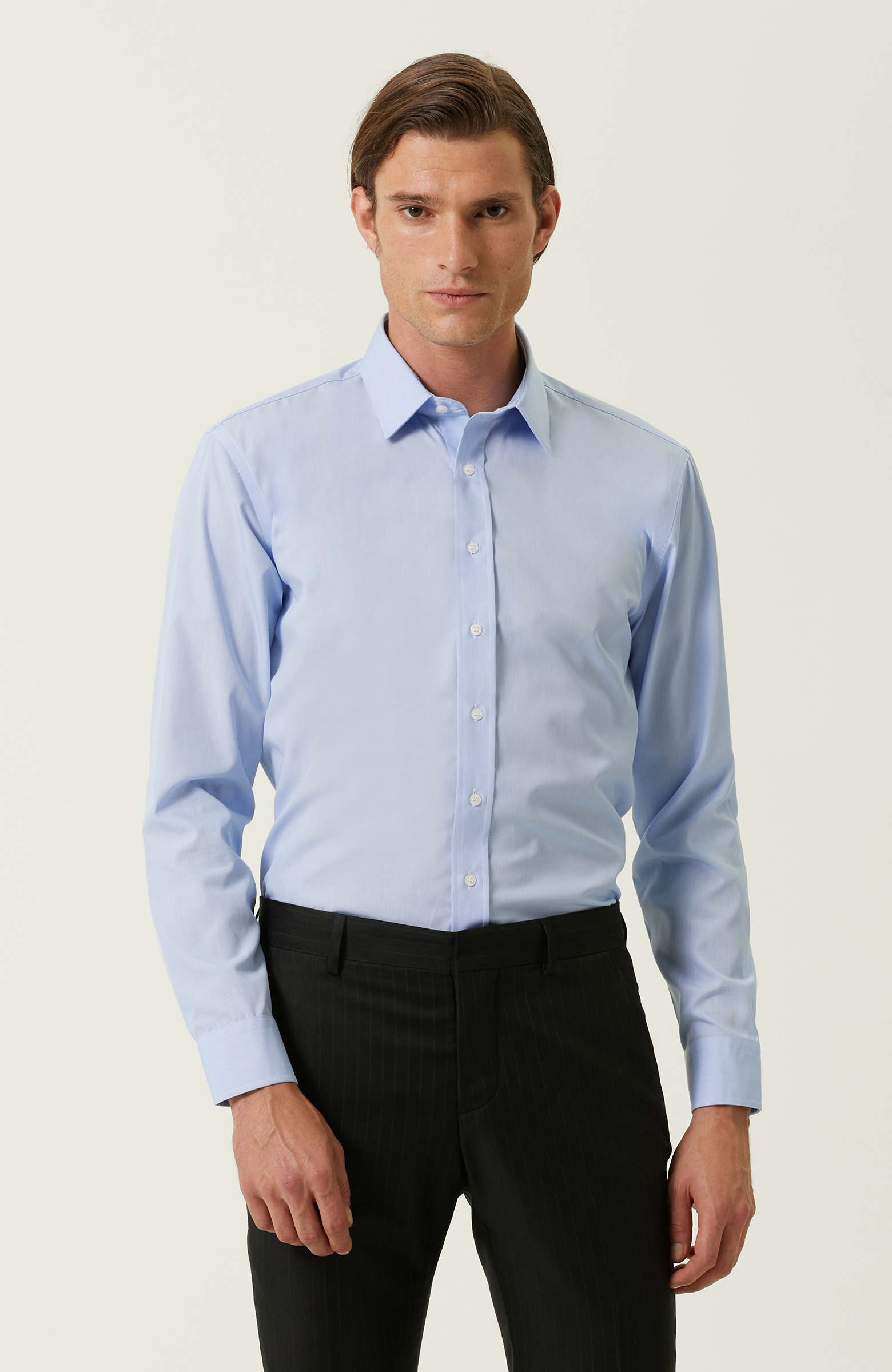 Slim Fit Mavi Desenli Gömlek