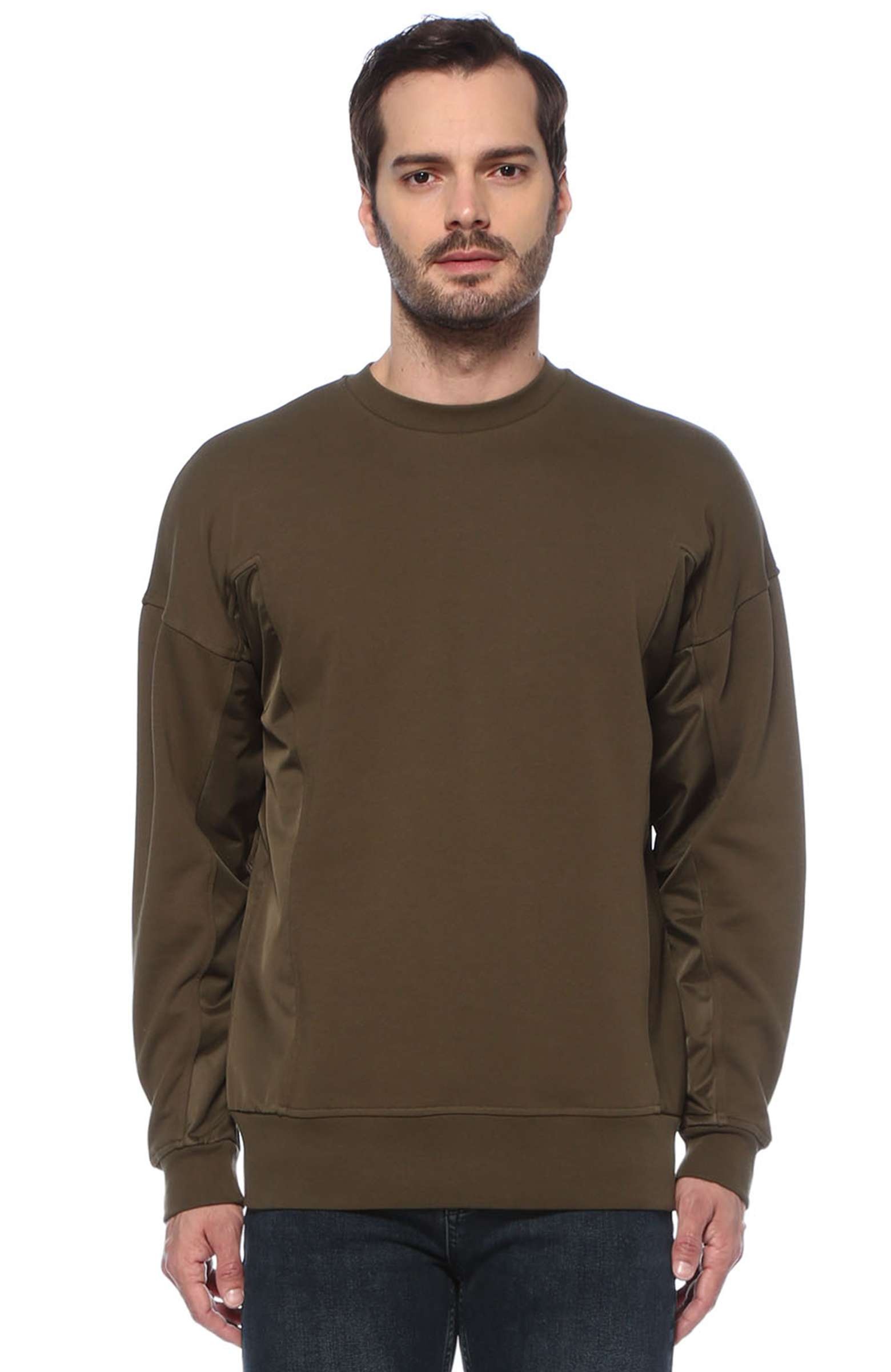 Slim Fit Haki Bisiklet Yaka Sweatshirt