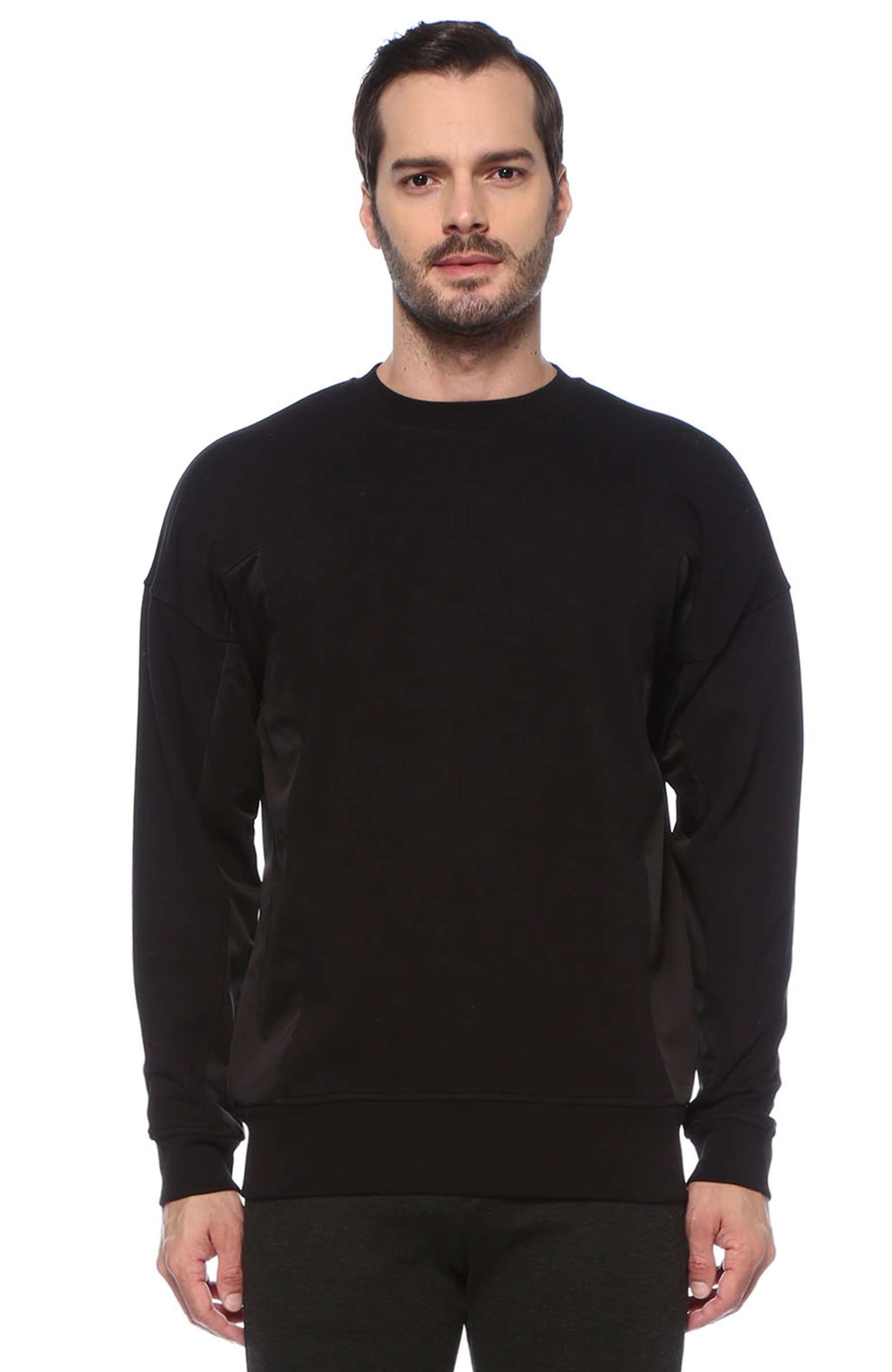 Slim Fit Siyah Bisiklet Yaka Sweatshirt