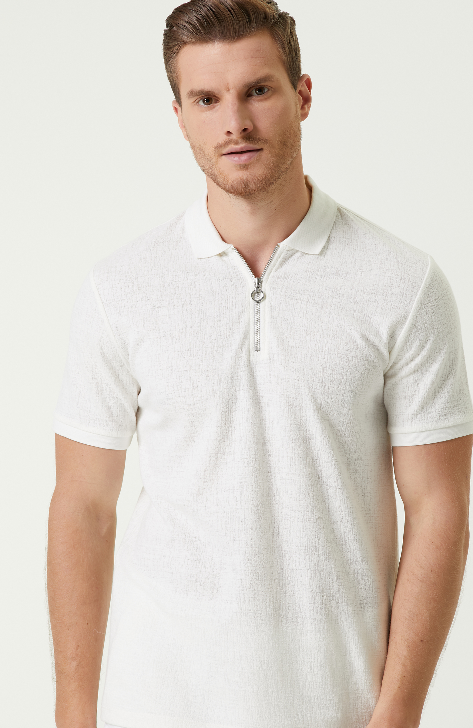 Slim Fit Beyaz Polo Yaka T-shirt