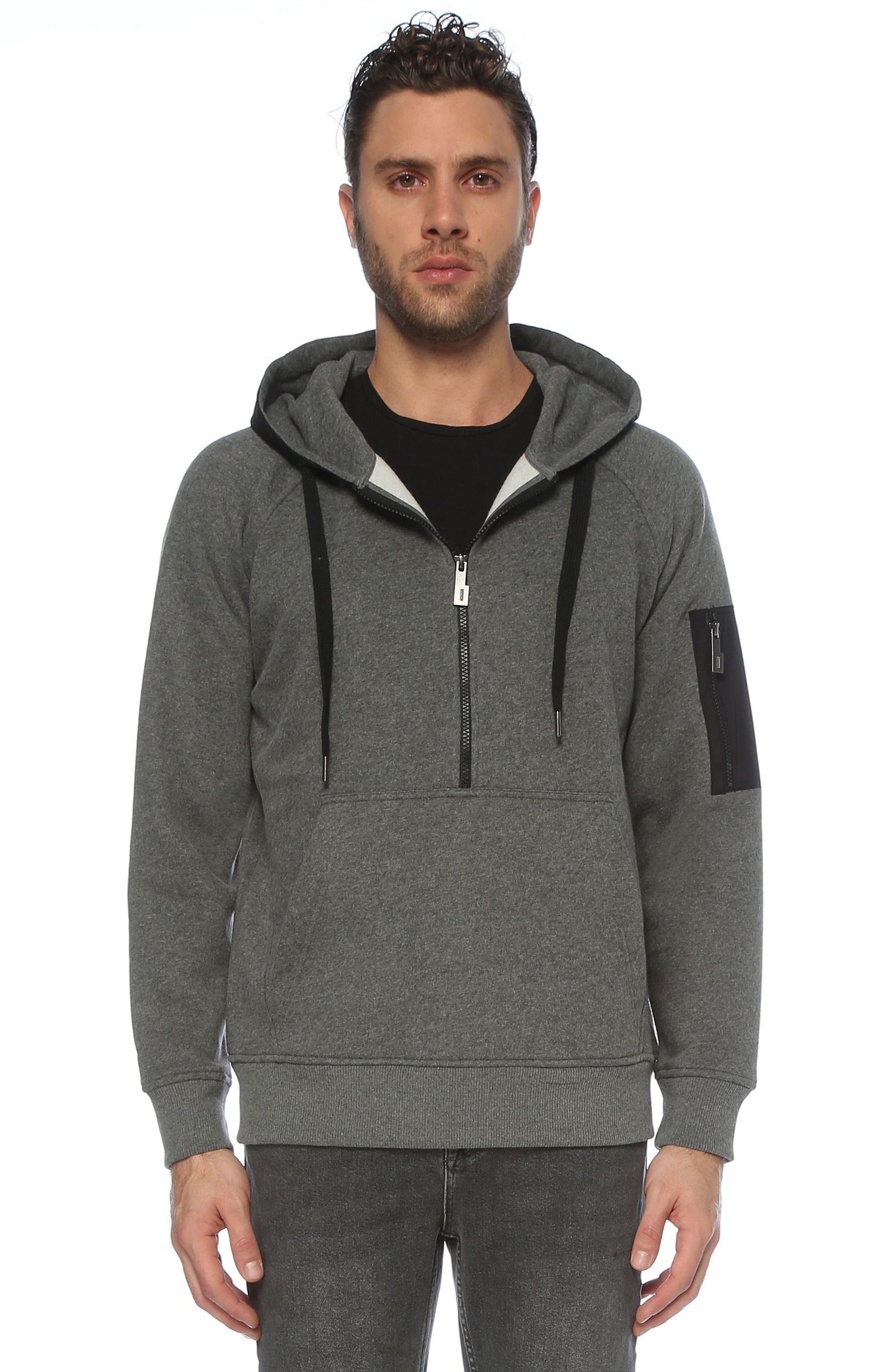 Slim Fit Gri Kapüşonlu Sweatshirt Slim Fit Gri Kapüşonlu Sweatshirt