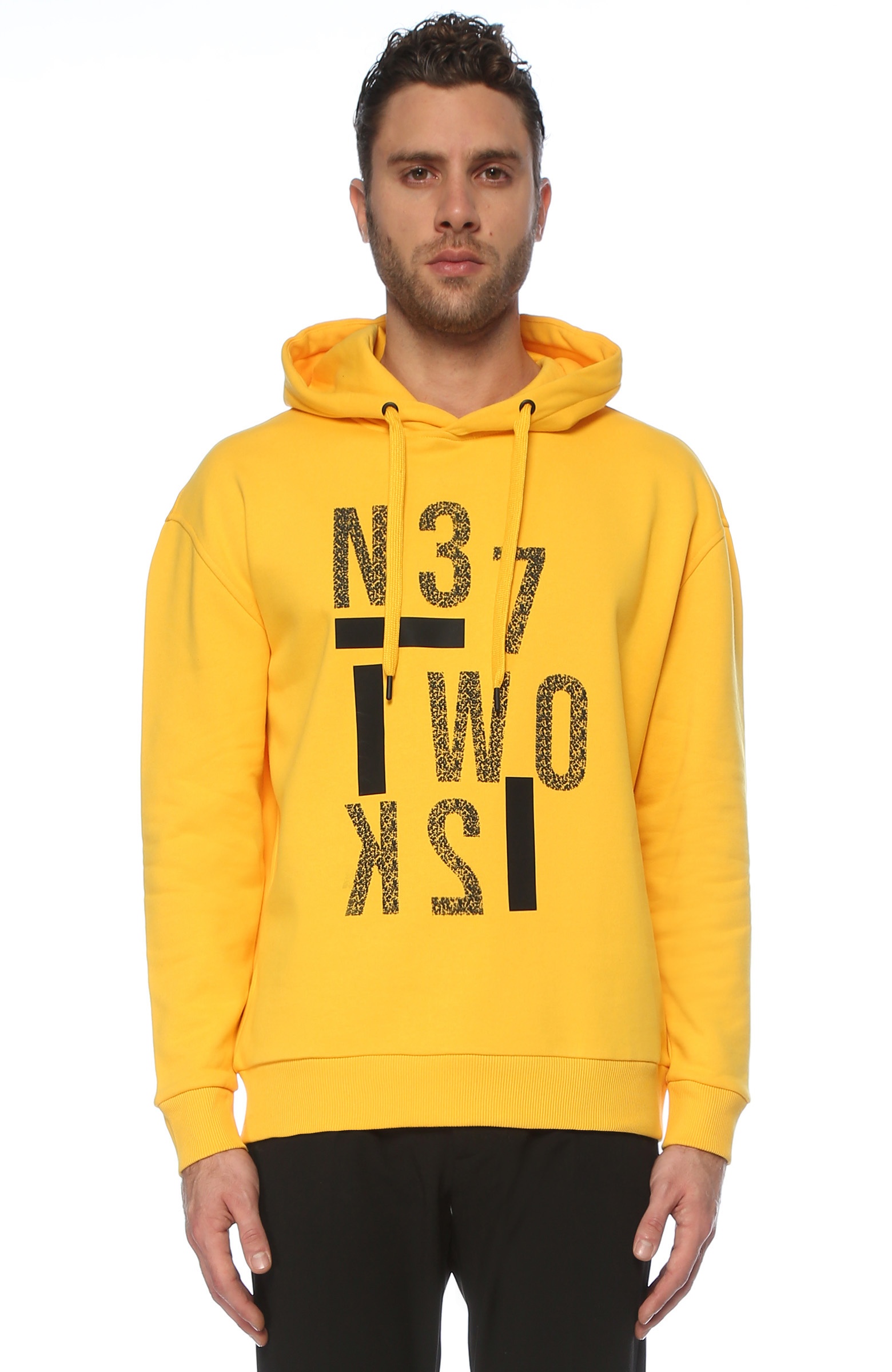 Slim Fit Sarı Yazı Baskılı Sweatshirt