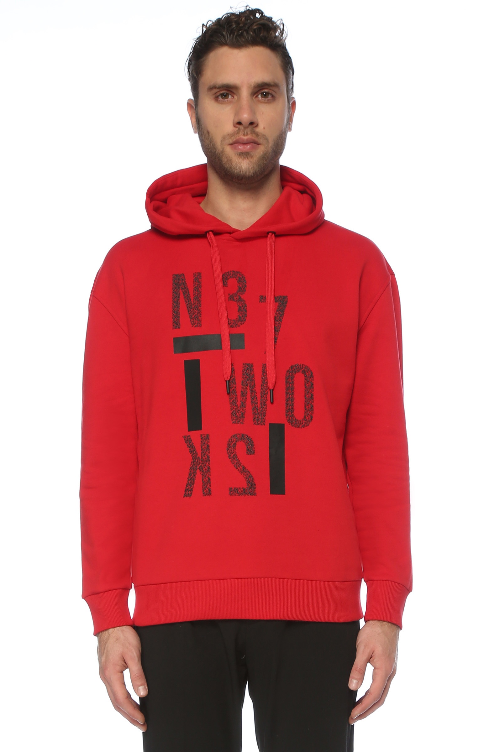 Slim Fit Kırmızı Yazı Baskılı Sweatshirt