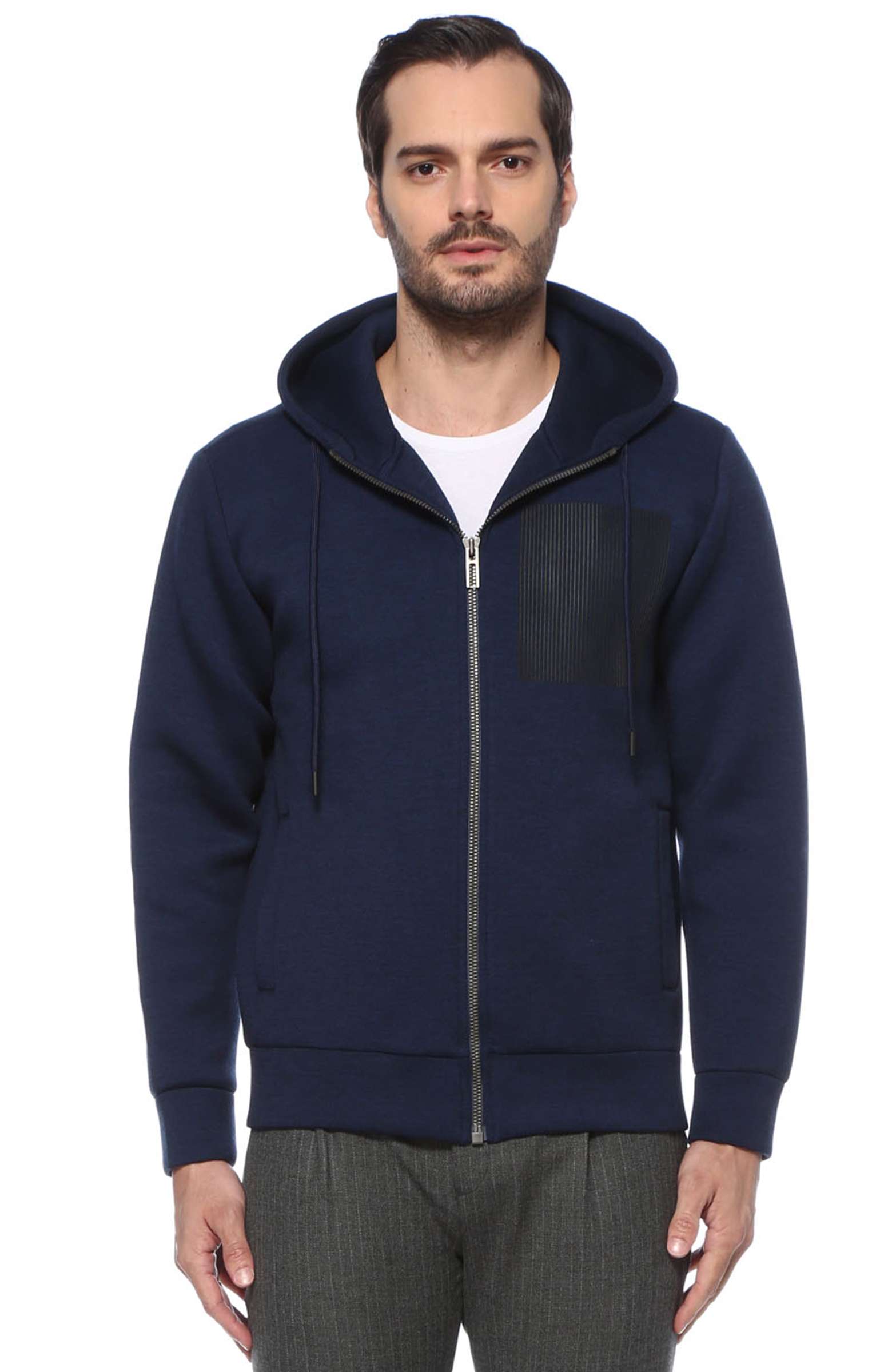 Lacivert Kapüşonlu Fermuarlı Sweatshirt Lacivert Kapüşonlu Fermuarlı Sweatshirt