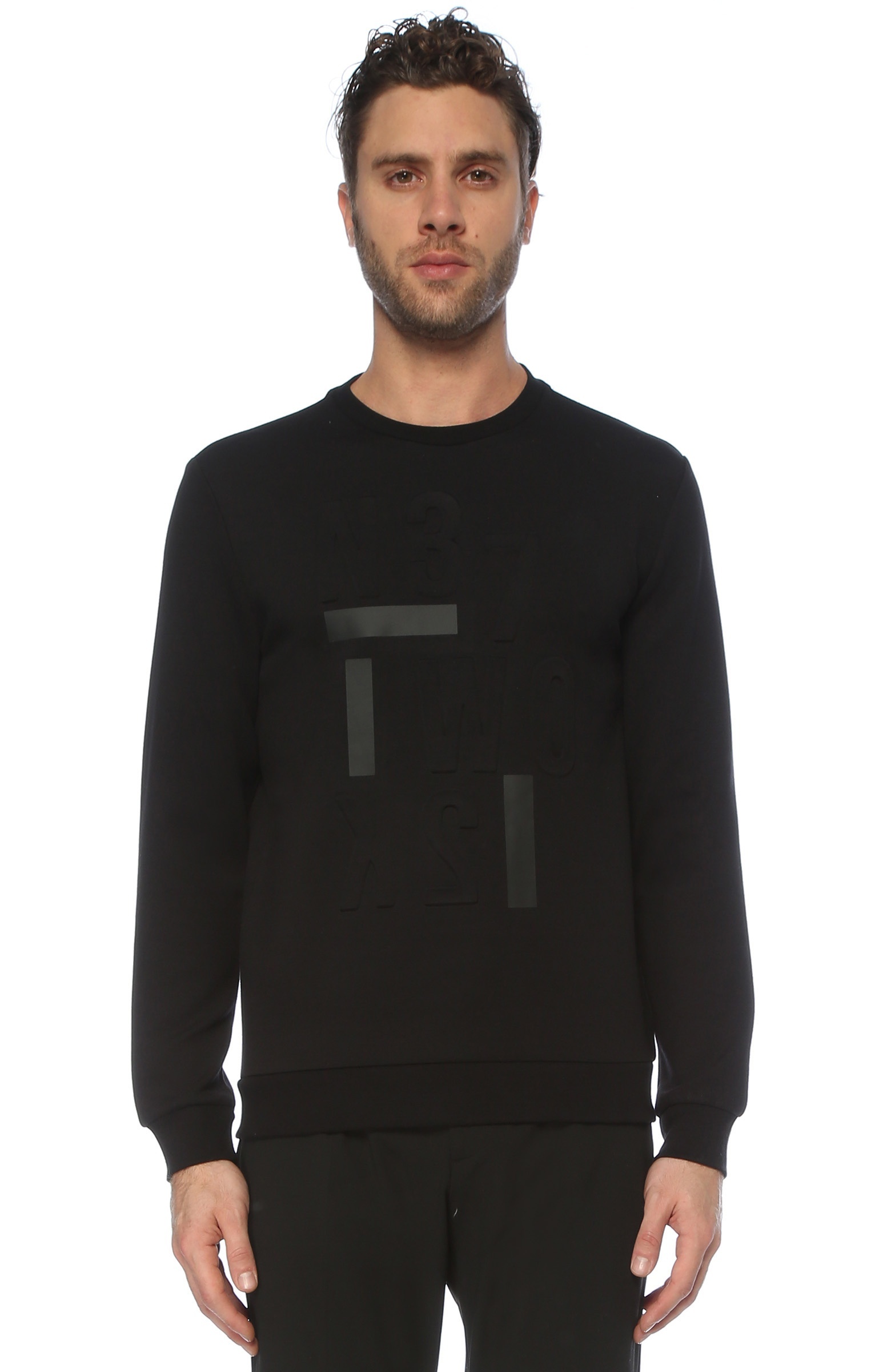 Slim Fit Siyah Baskılı Sweatshirt