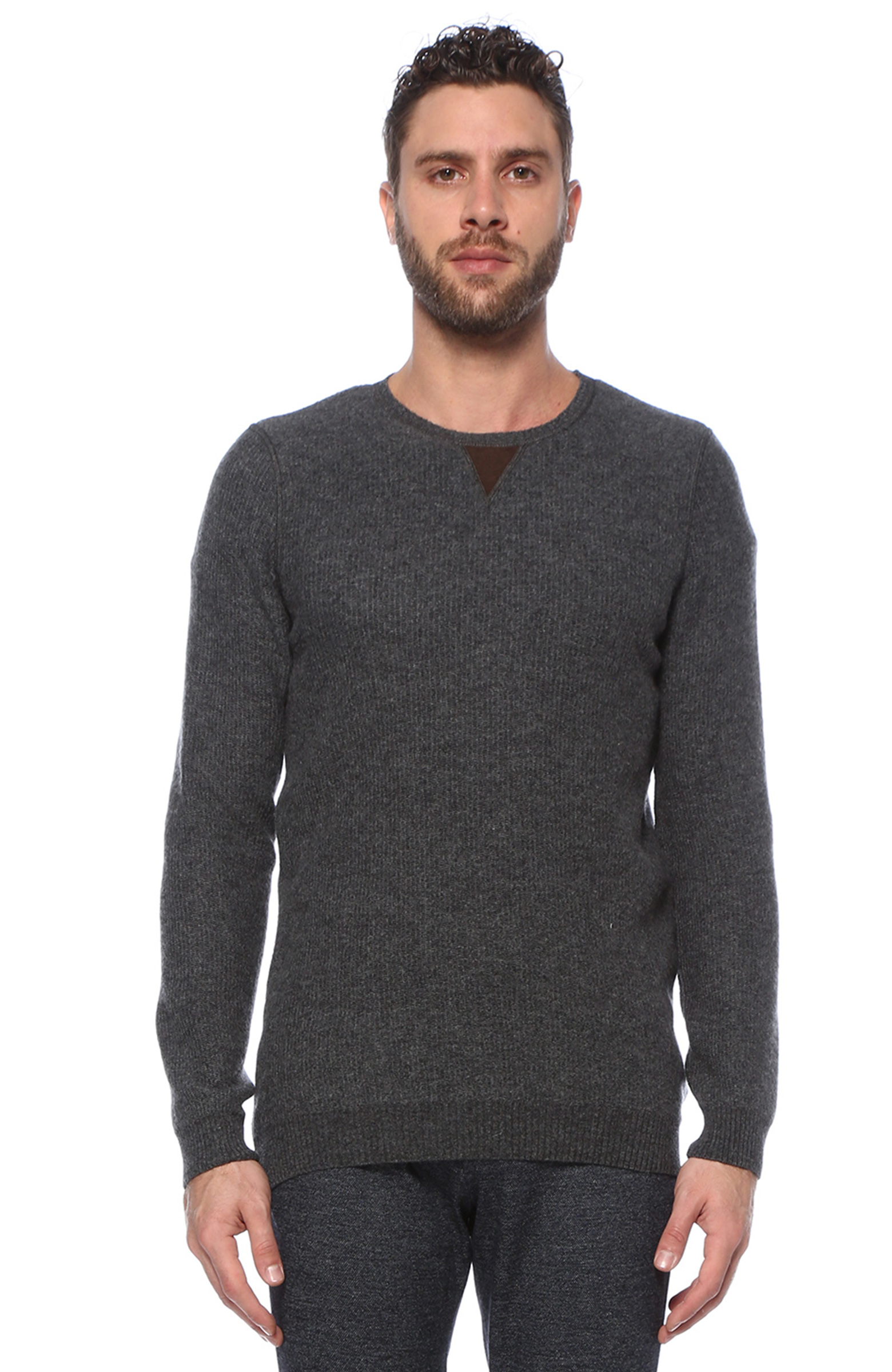 Antrasit Bisiklet Yaka Kazak