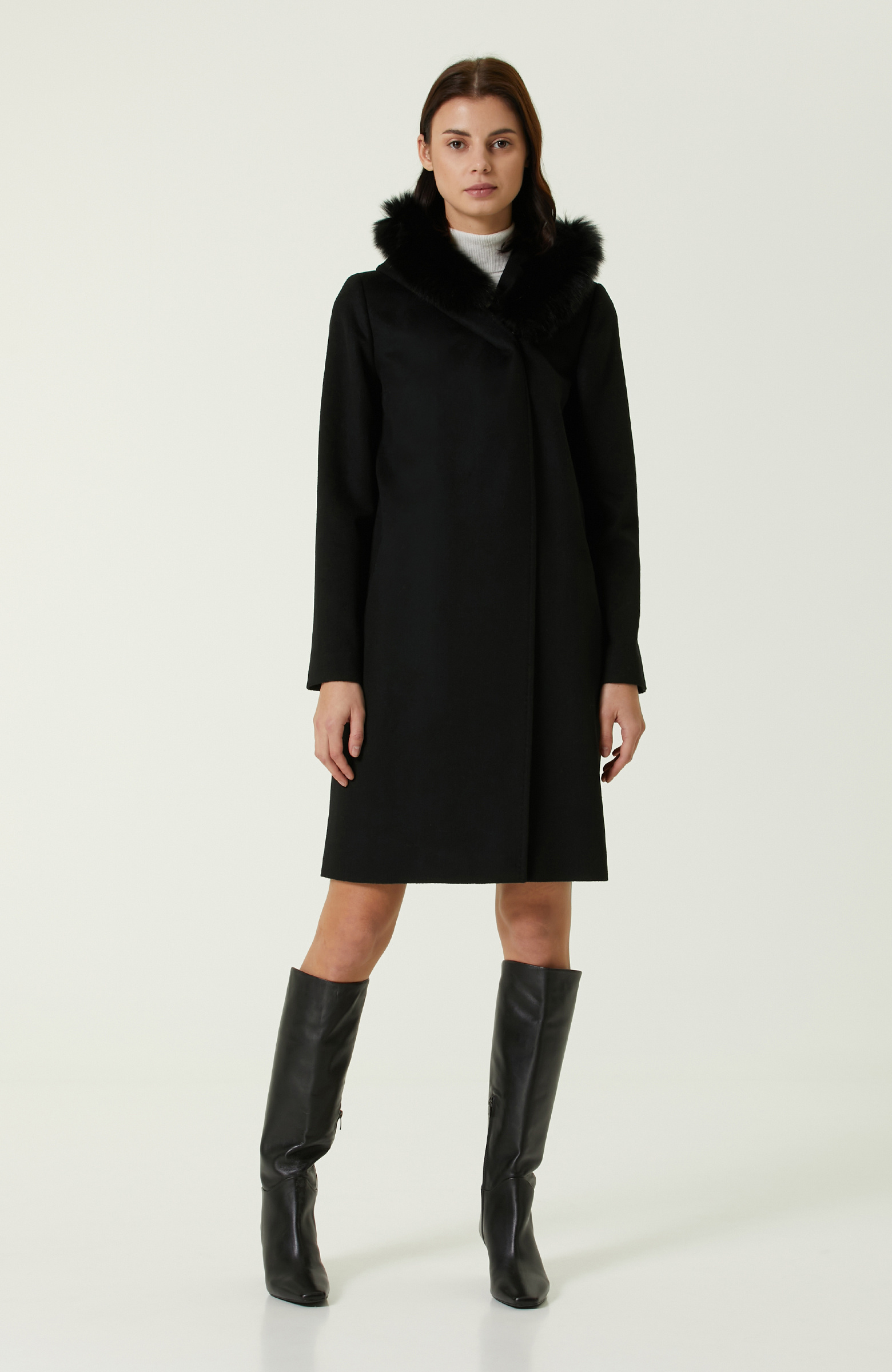 Regular Fit Siyah Yün Palto