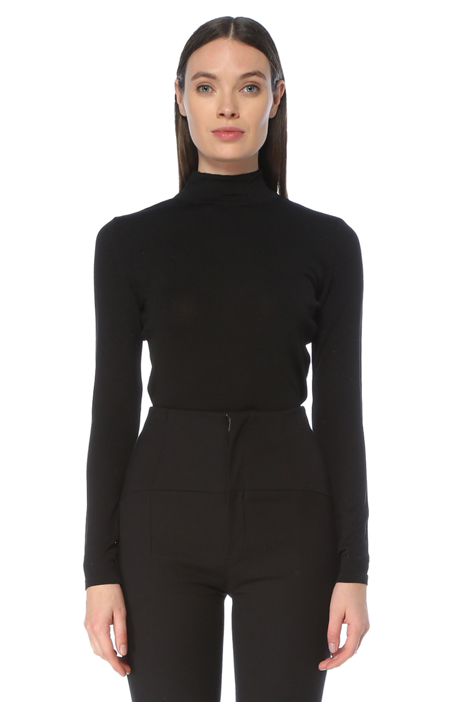 Slim Fit Siyah Sırt Dekolteli Kazak Slim Fit Siyah Sırt Dekolteli Kazak