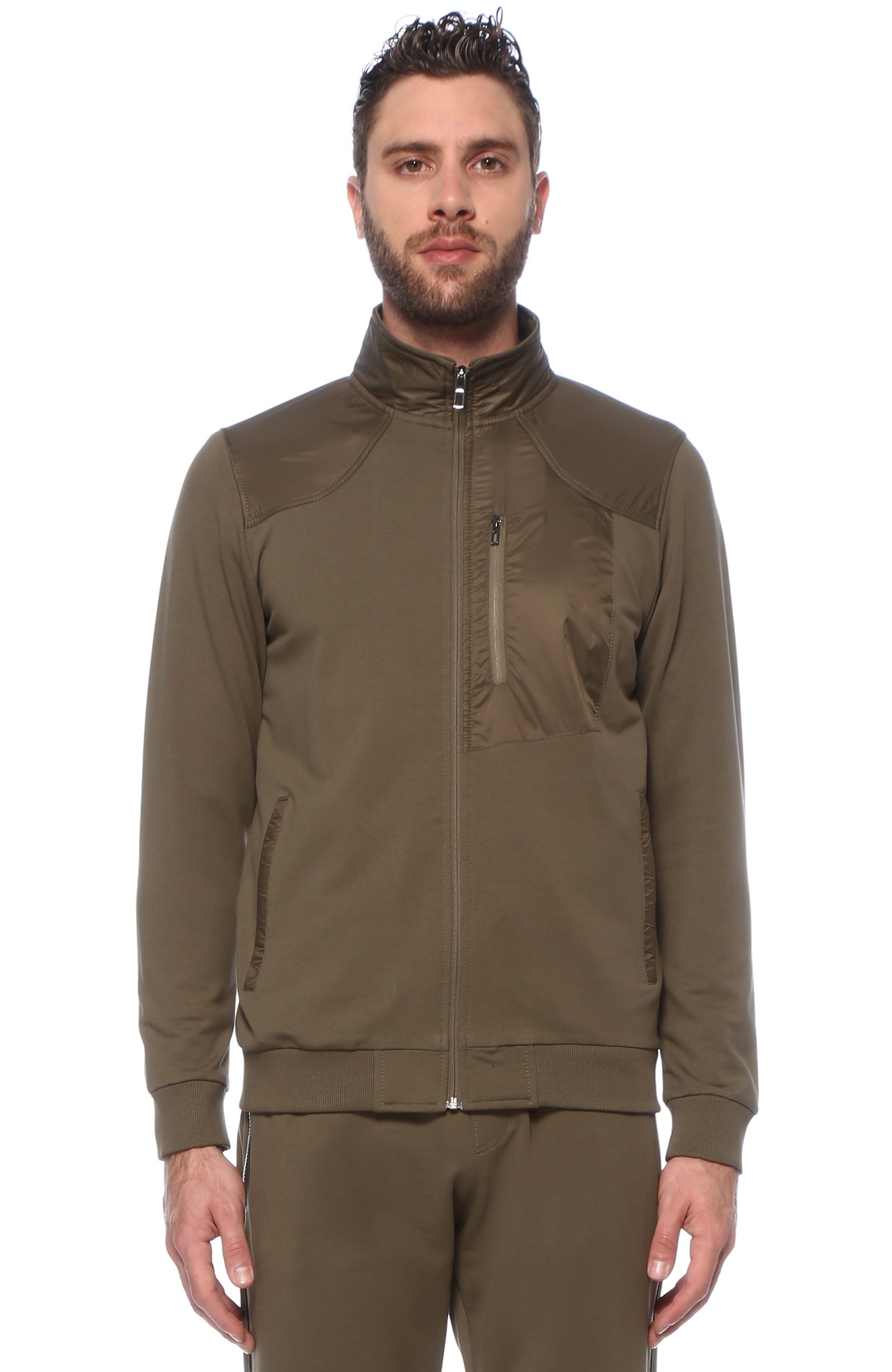 Haki Dik Yaka Fermuarlı Garnili Sweatshirt Haki Dik Yaka Fermuarlı Garnili Sweatshirt